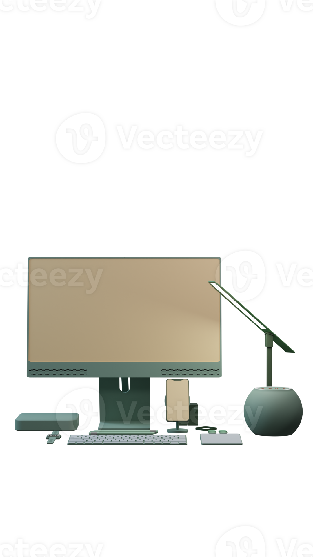 Computer Desk With Monitor Keyboard Mouse And Lamp 27387675 Png