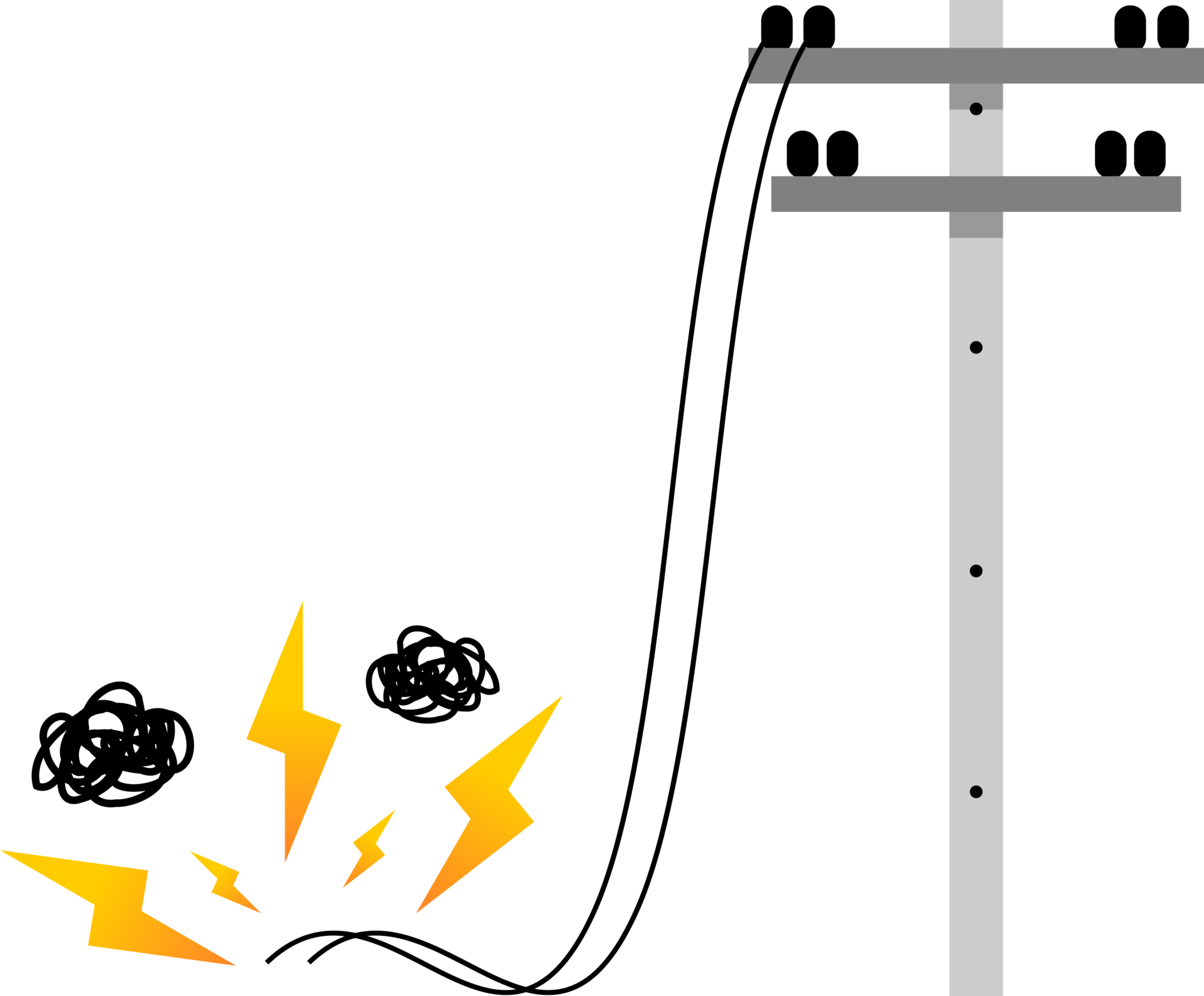 Broken electric wire of high voltage pole is damaged and short circuit ... Broken electric wire of high voltage pole is damaged and short circuit ...