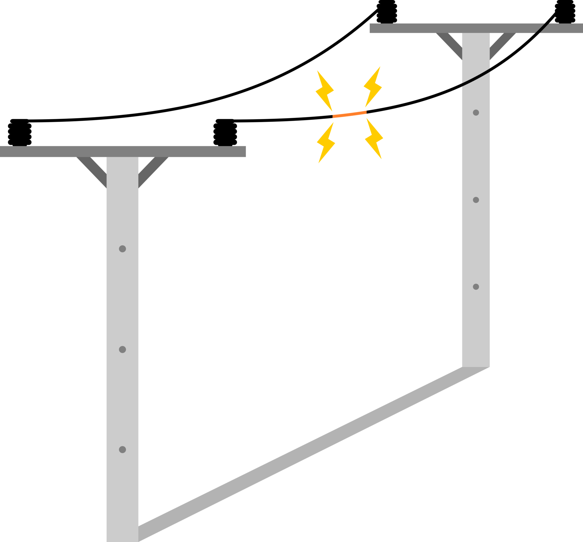 Broken electric wire of high voltage pole is damaged and short circuit ... Broken electric wire of high voltage pole is damaged and short circuit ...