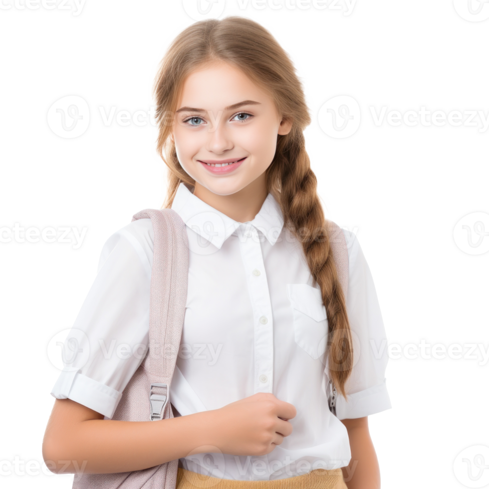 Schoolgirl With Backpack Isolated 27394868 Png