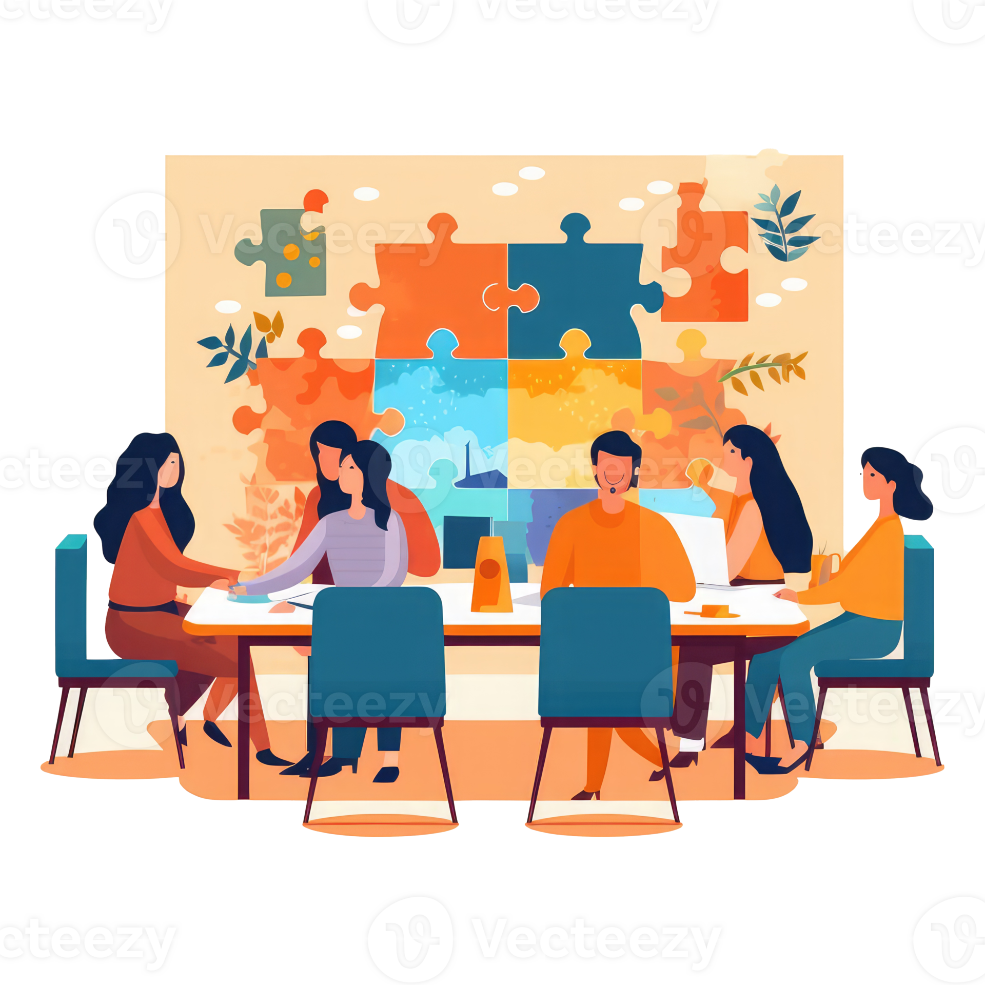 people putting puzzle pieces togethe . AI Generated 27396165 PNG people putting puzzle pieces togethe . AI Generated 27396165 PNG