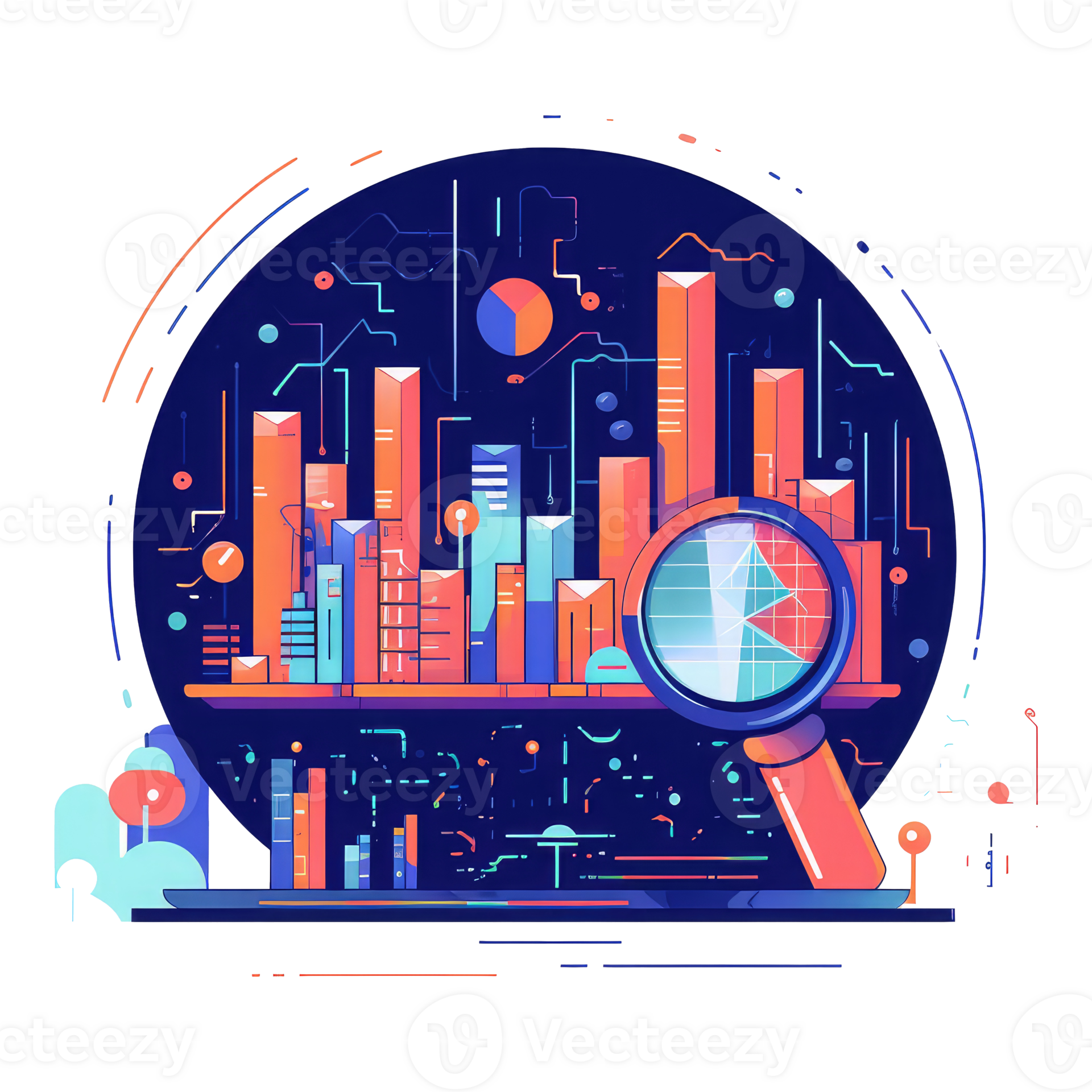 magnifying glass or a computer screen with data patterns, representing the process of data ...