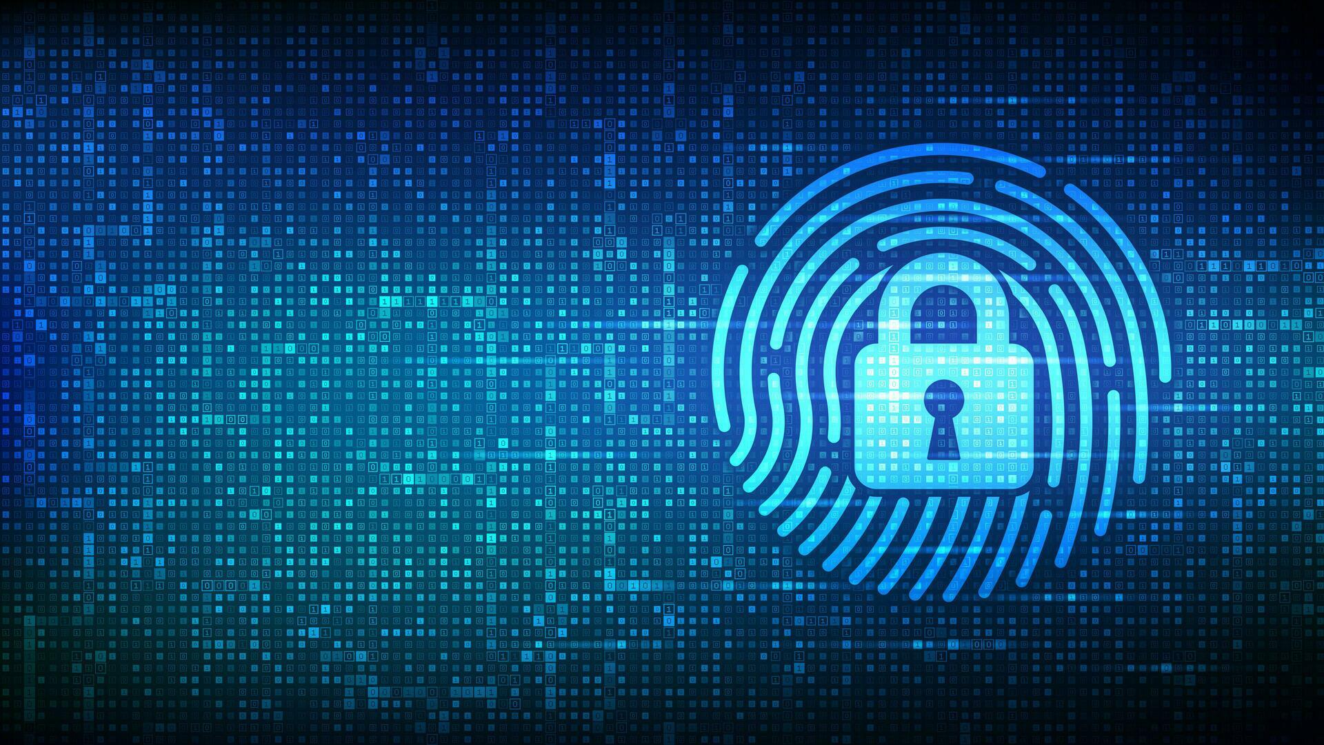 Fingerprint With Padlock Icon Made With Binary Code Personal Data Protection Cyber Security