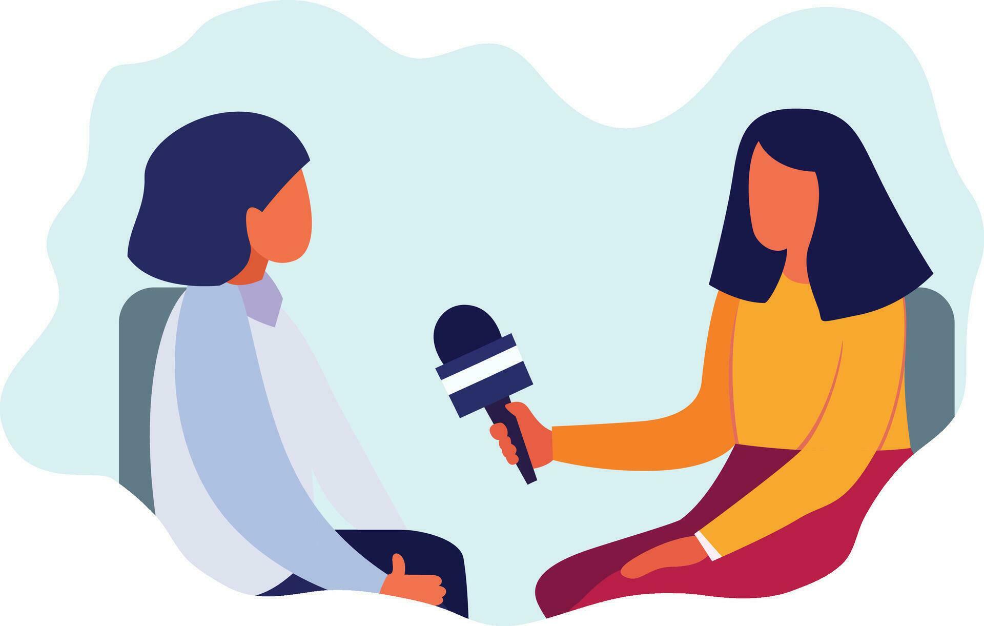 Journalist interviewing someone flat style vector illustration, Female journalist or interviewer ...