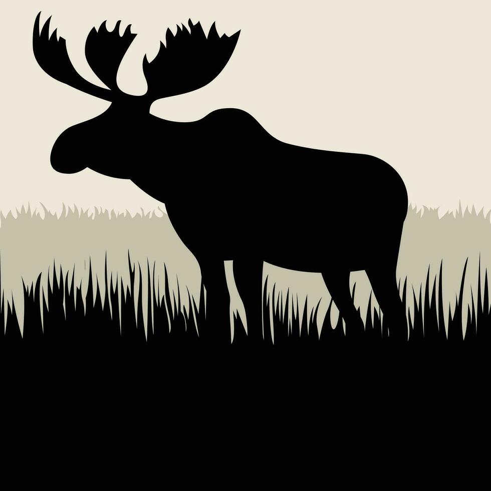 moose in forest meadow minimal ink vector art , Elk silhouette in ... moose in forest meadow minimal ink vector art , Elk silhouette in ...