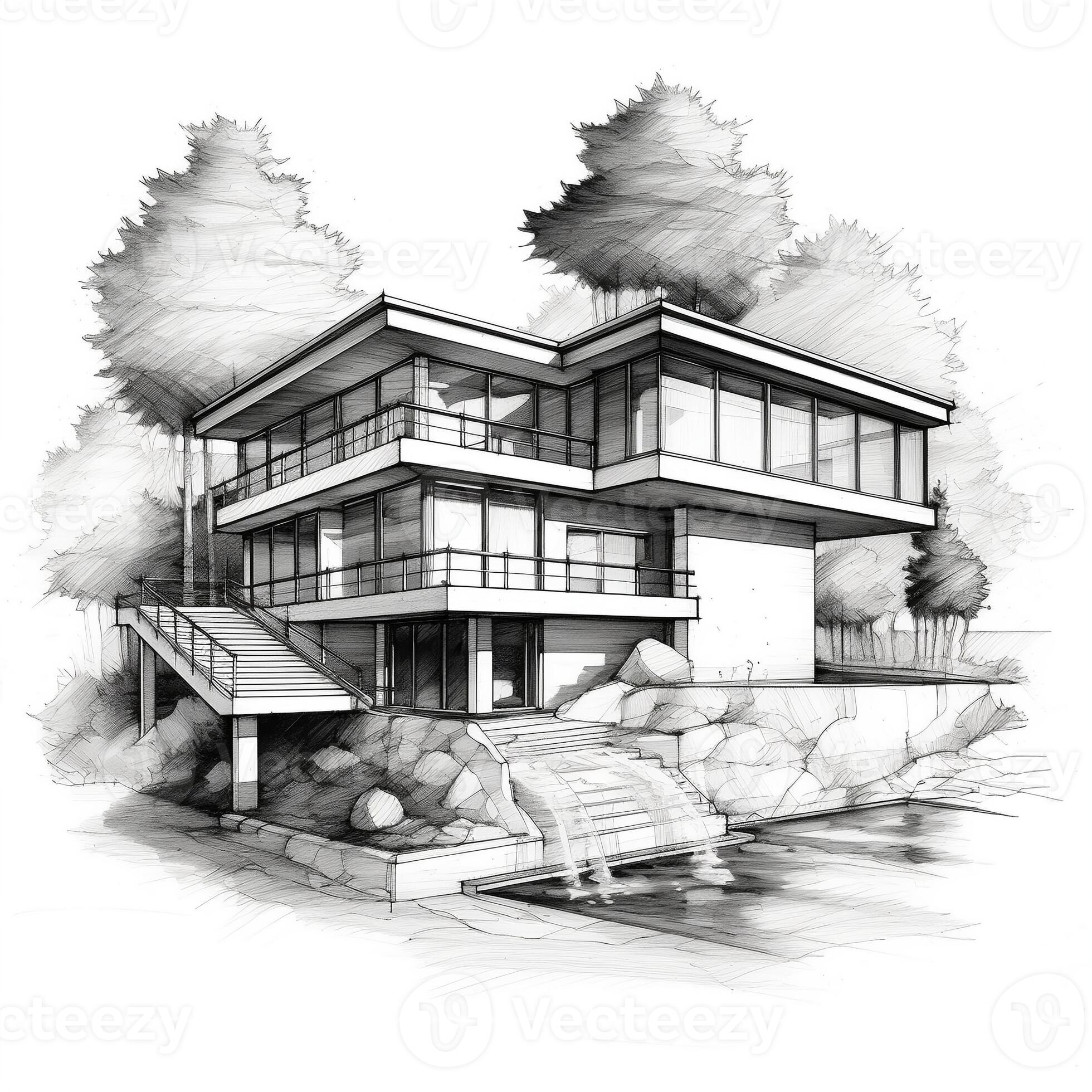 Modern House Drawing Sketch