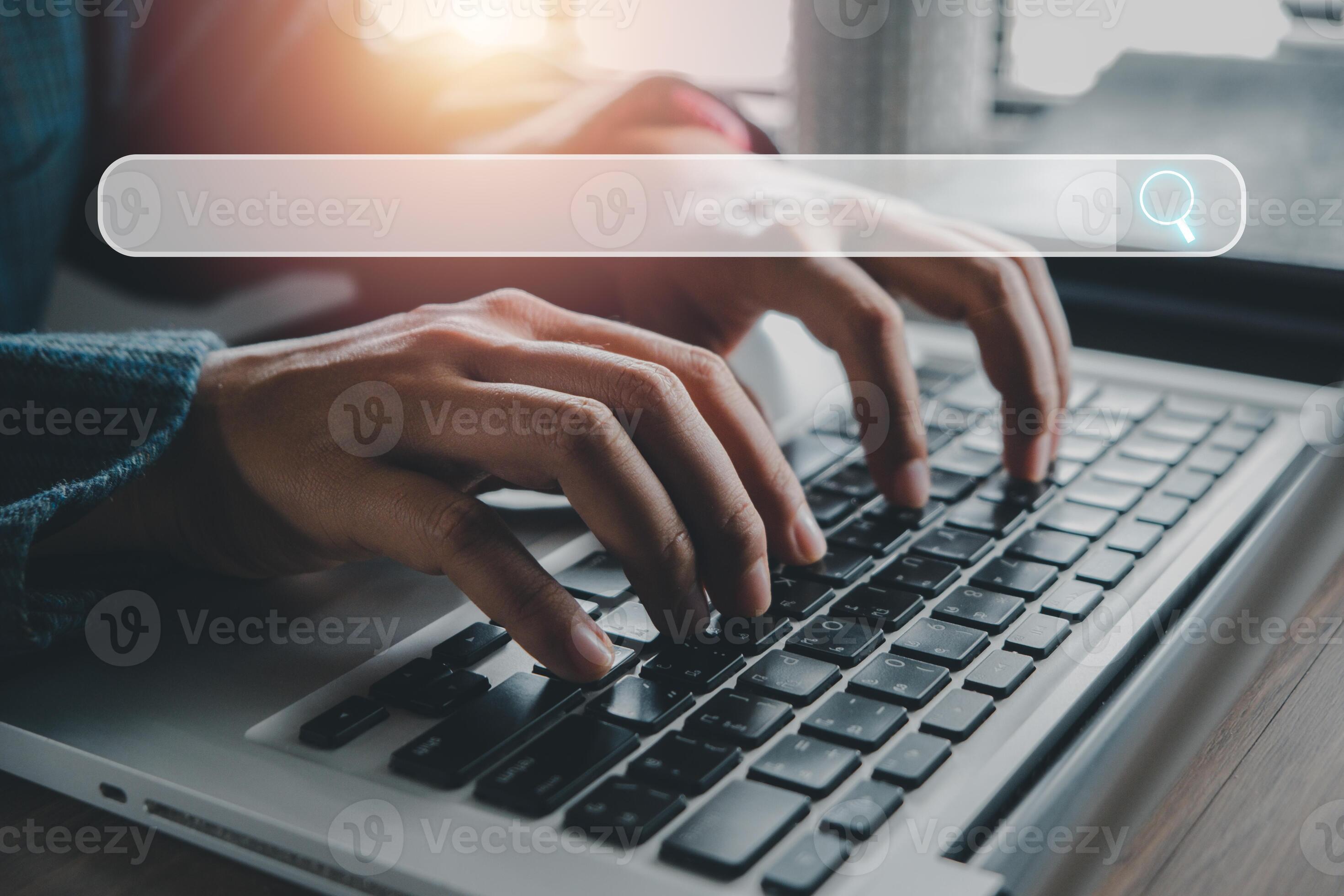 Data search technology search engine optimization, Person hands are ...