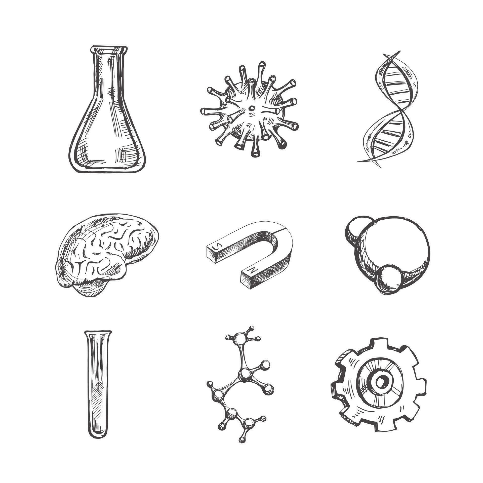 Back to School, hand drawn school and scientific sketch set. Doodle ...