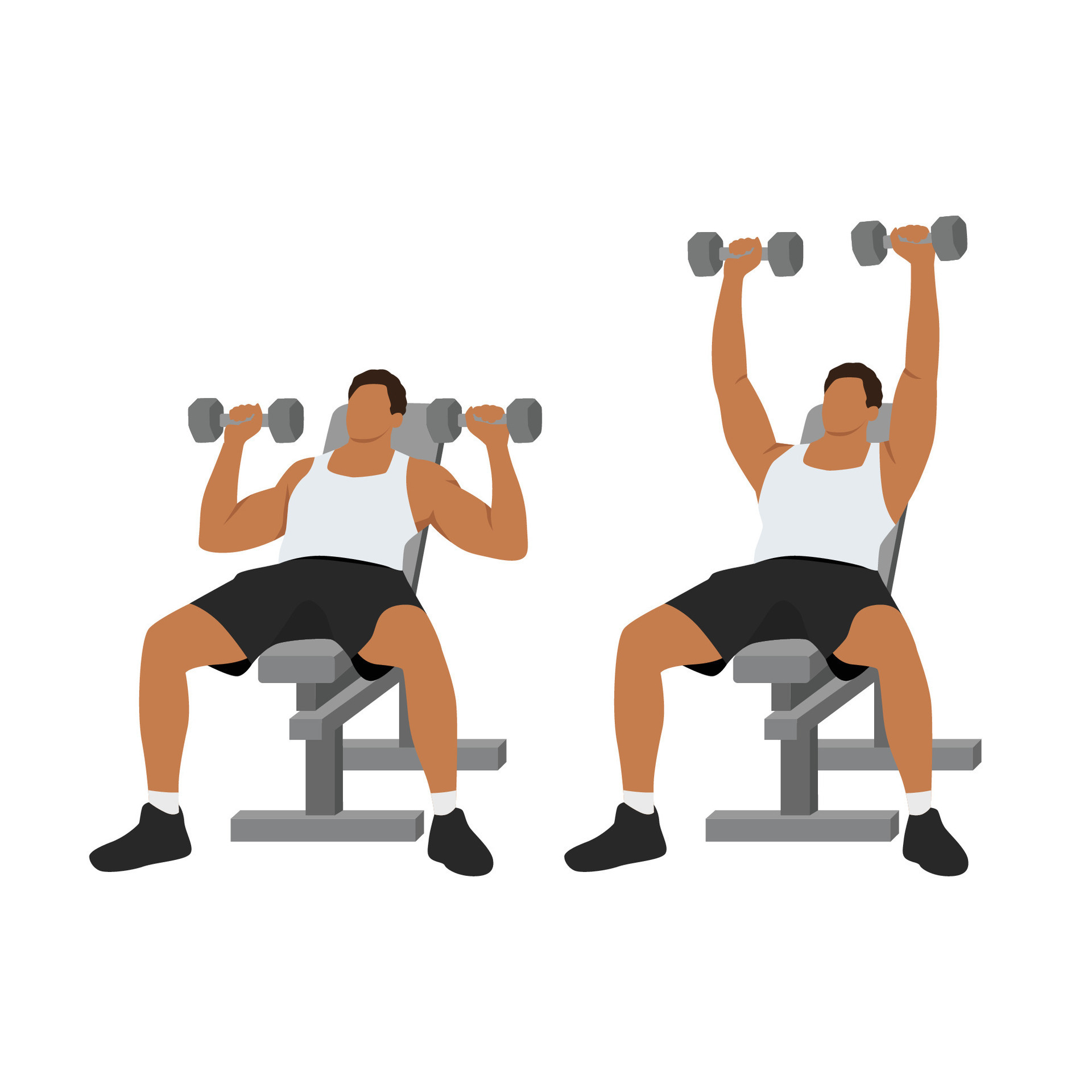Man doing Incline Dumbbell bench press exercise. Flat vector ... Man doing Incline Dumbbell bench press exercise. Flat vector ...