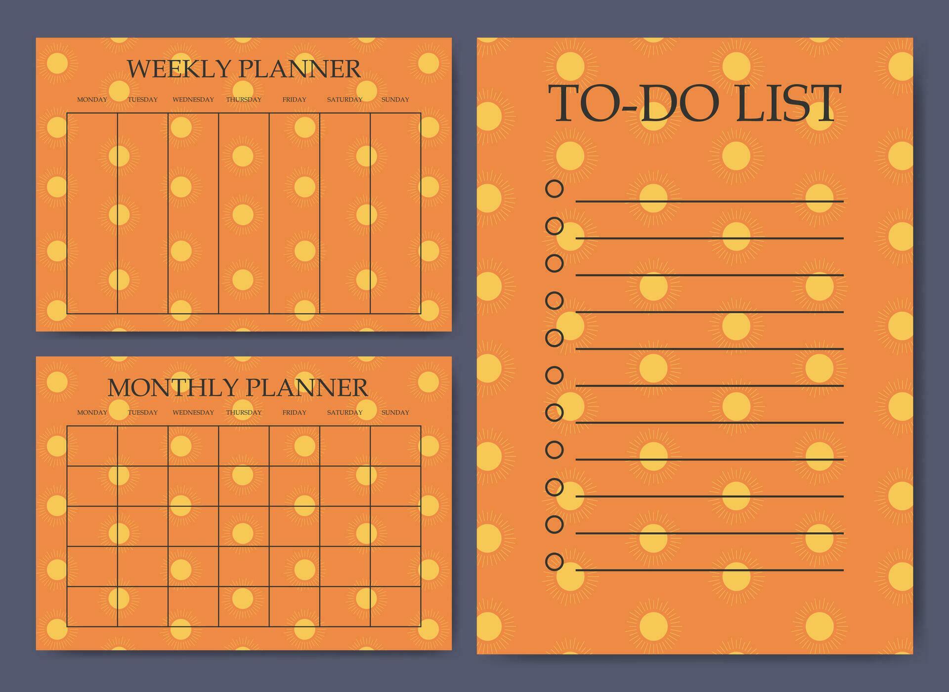 School colorful organizer with sun paper sheets. Planners and to-do ...