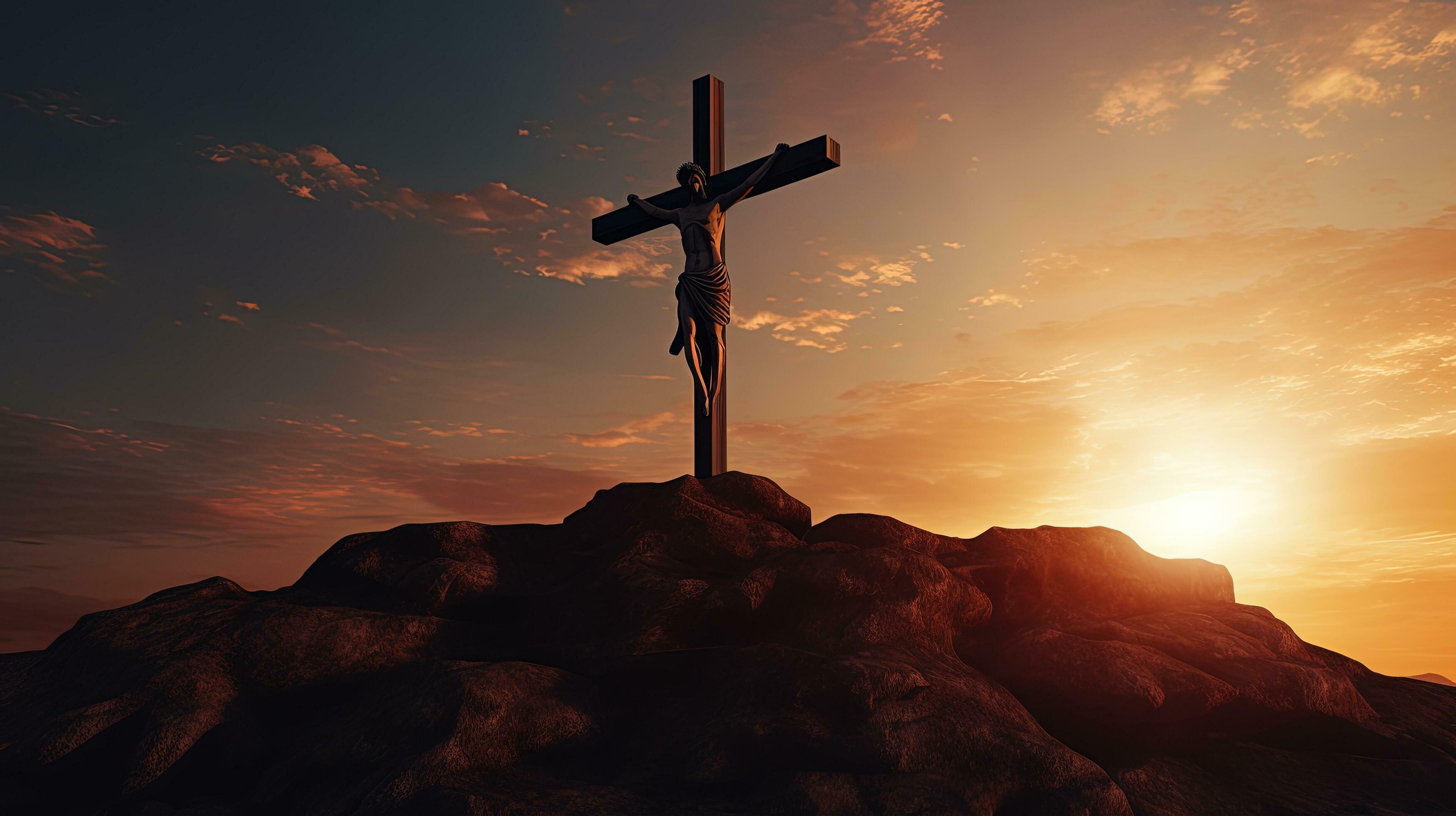 Crucifixion of Jesus Christ on a mountain at sunset. silhouette concept 27447518 Stock Photo at ...