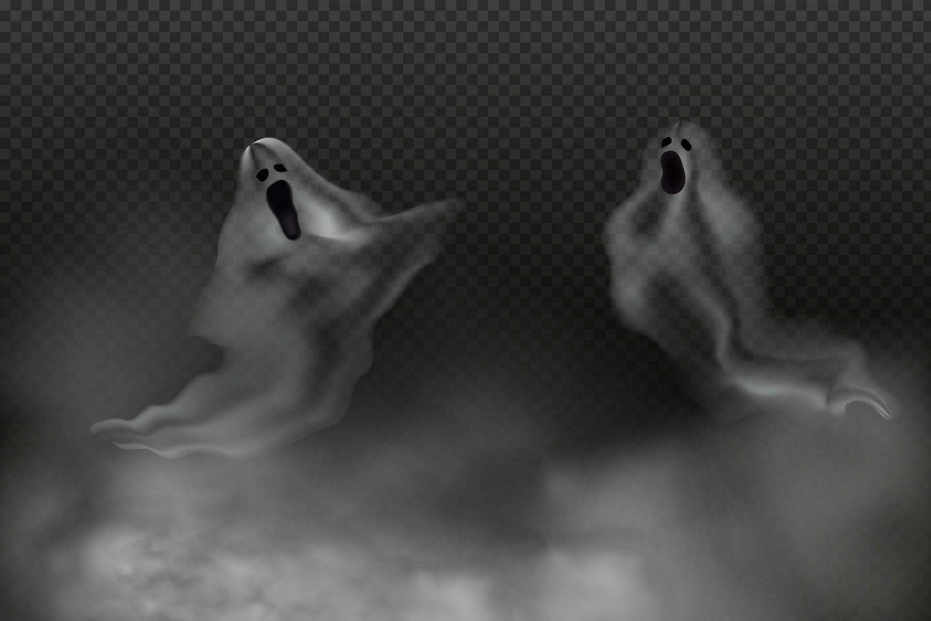 Set of realistic scary flying ghosts.Creepy ghouls and vampires.Scary phantoms banner vector.3d ...