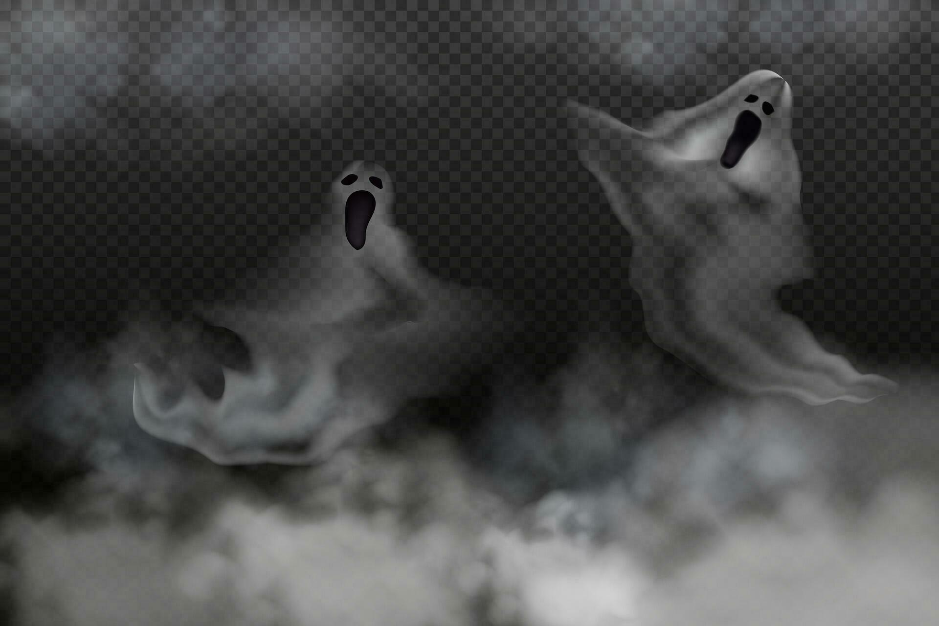 Set of realistic scary flying ghosts.Creepy ghouls and vampires.Scary phantoms banner vector.3d ...