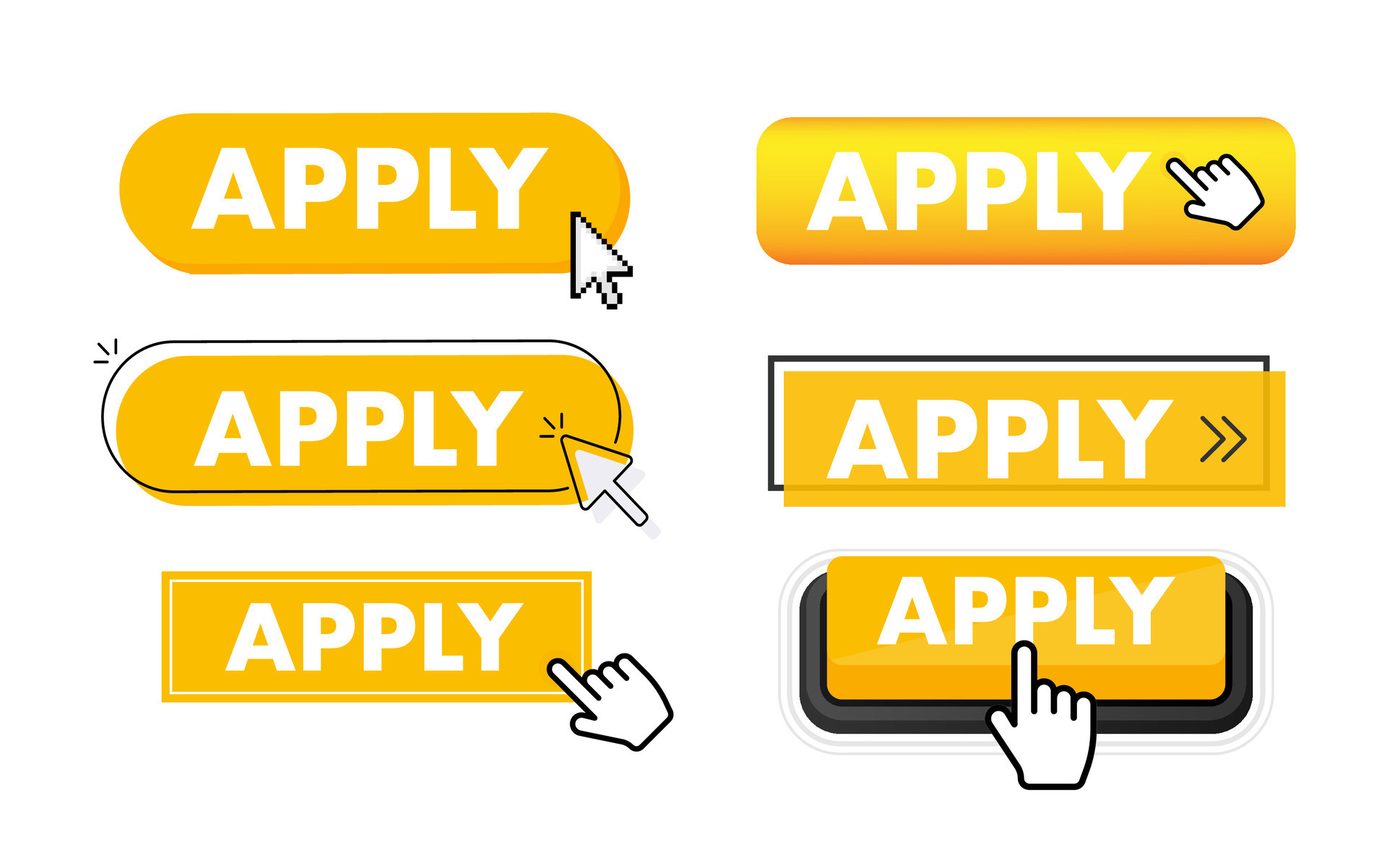 Set of Apply button. Hand pointer clicking. Apply web buttons 27464110 Vector Art at Vecteezy