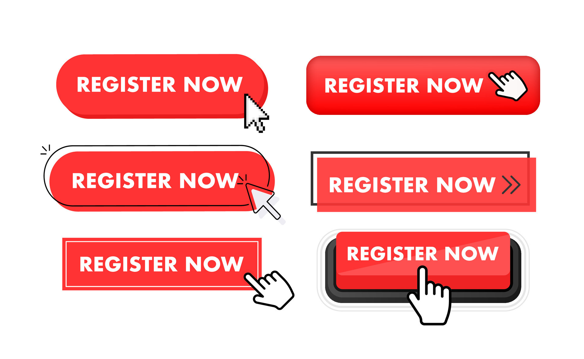 Set Of Register Now Button Hand Pointer Clicking Register Now Web Buttons 27464112 Vector Art