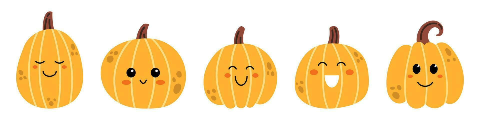 Vector cute halloween or thanksgiving pumpkin set. Collection of kawaii ...