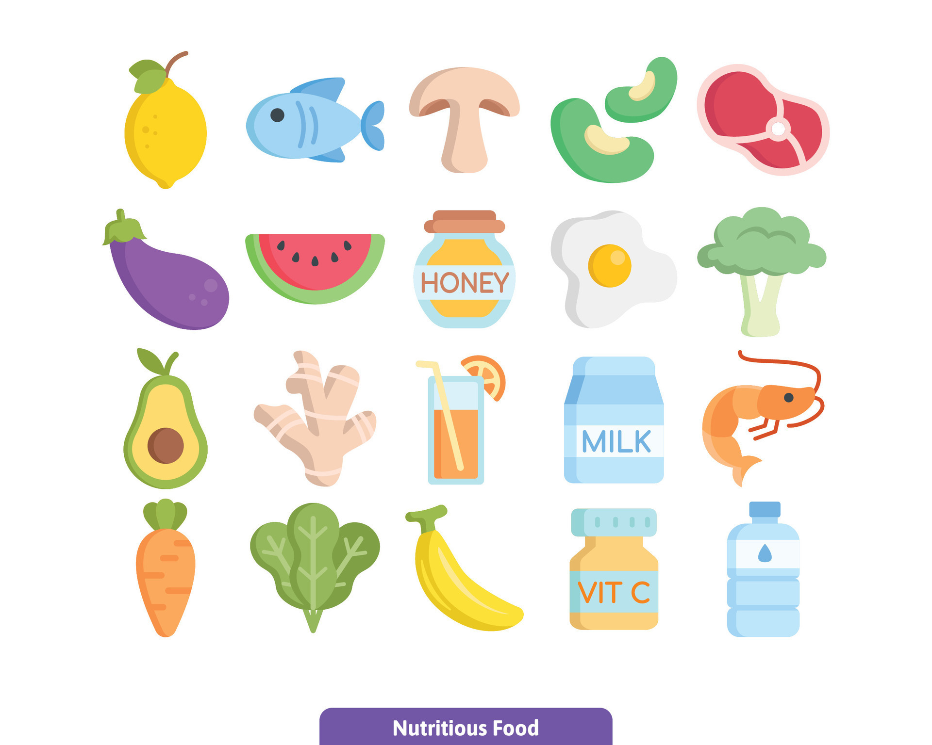 Nutritious Food Icon Set. Healthy and Nutrition Food Collection in ...