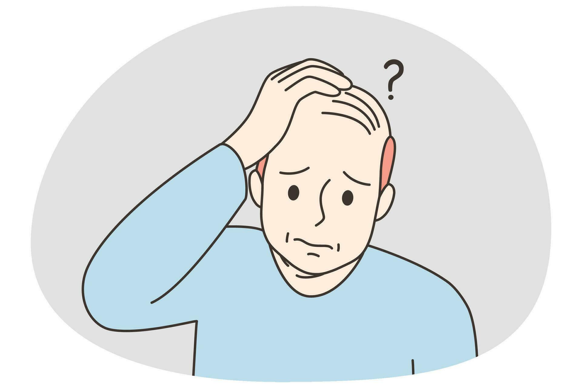 Unhappy Bald Man Suffer From Alopecia Stressed Upset Male Character