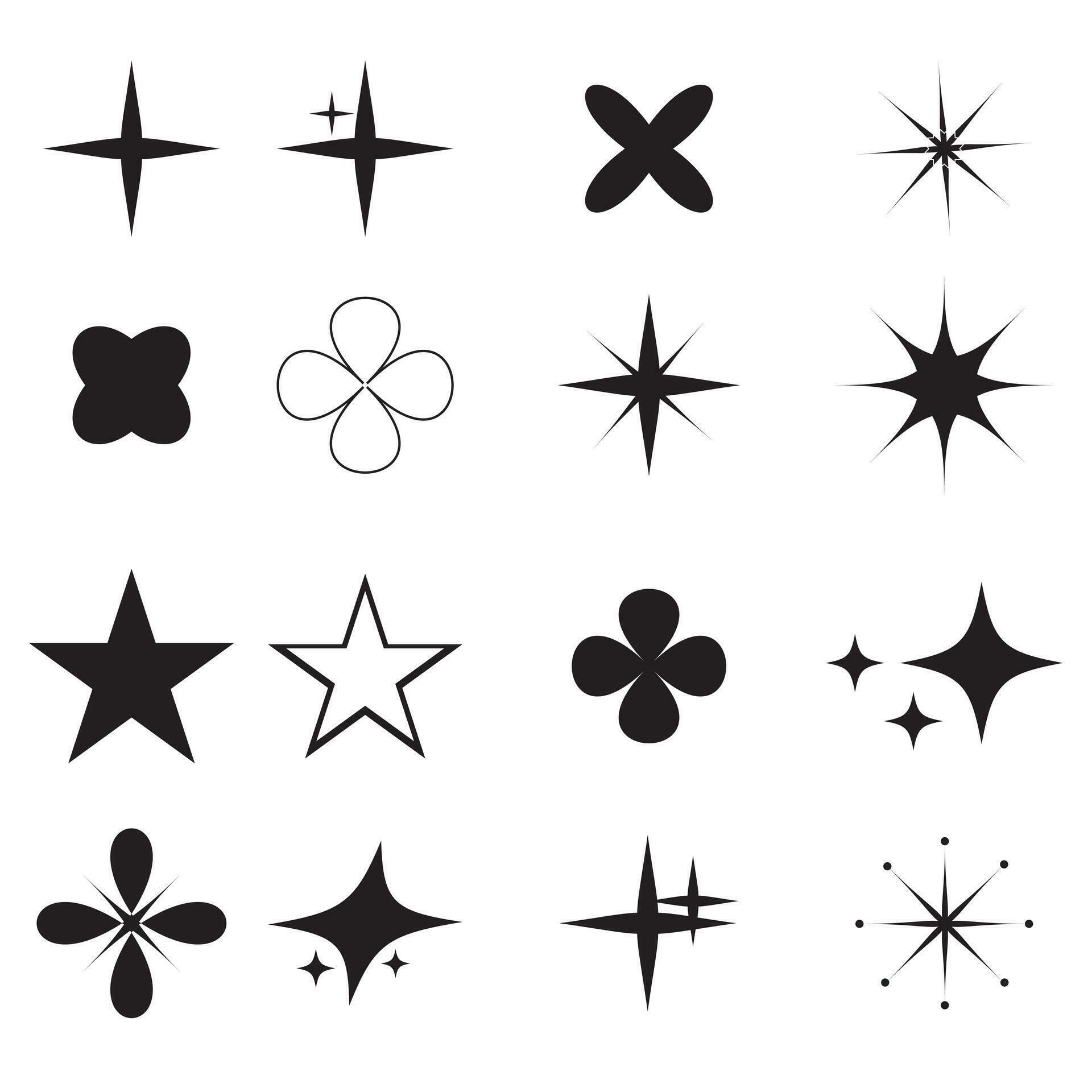Vector set of Y2K stars, starburst and retro futuristic graphic ornaments for decoration. Retro ...