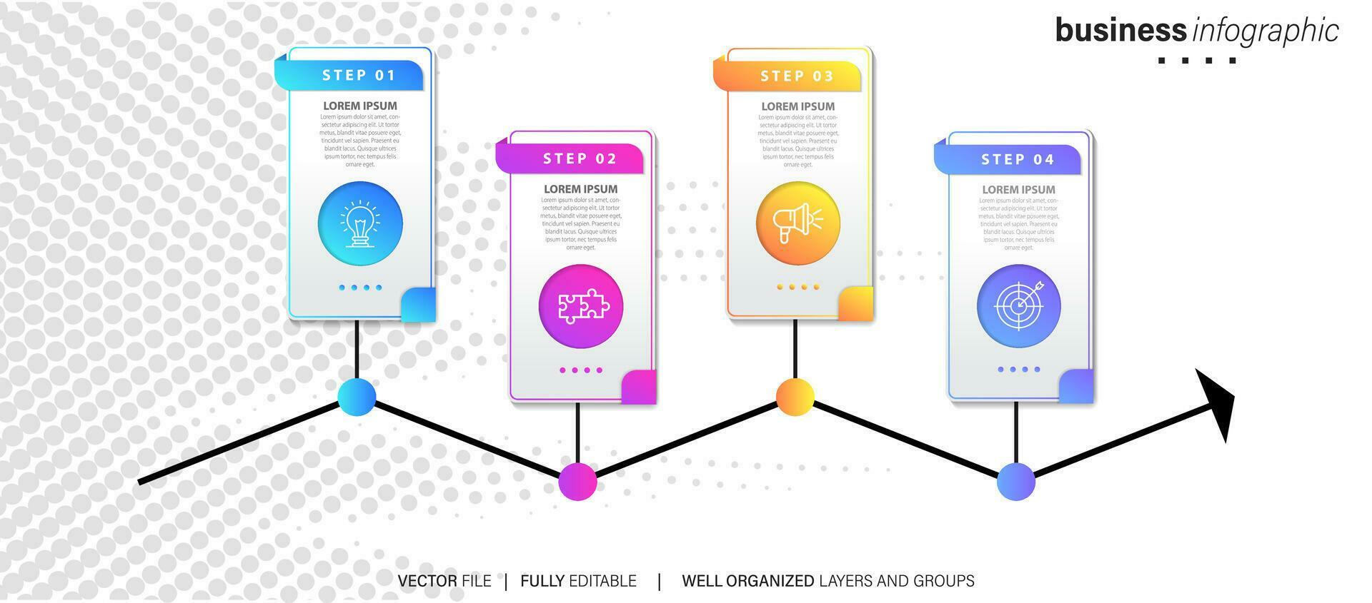 Line step infographic. 4 options workflow diagram, circle timeline ...