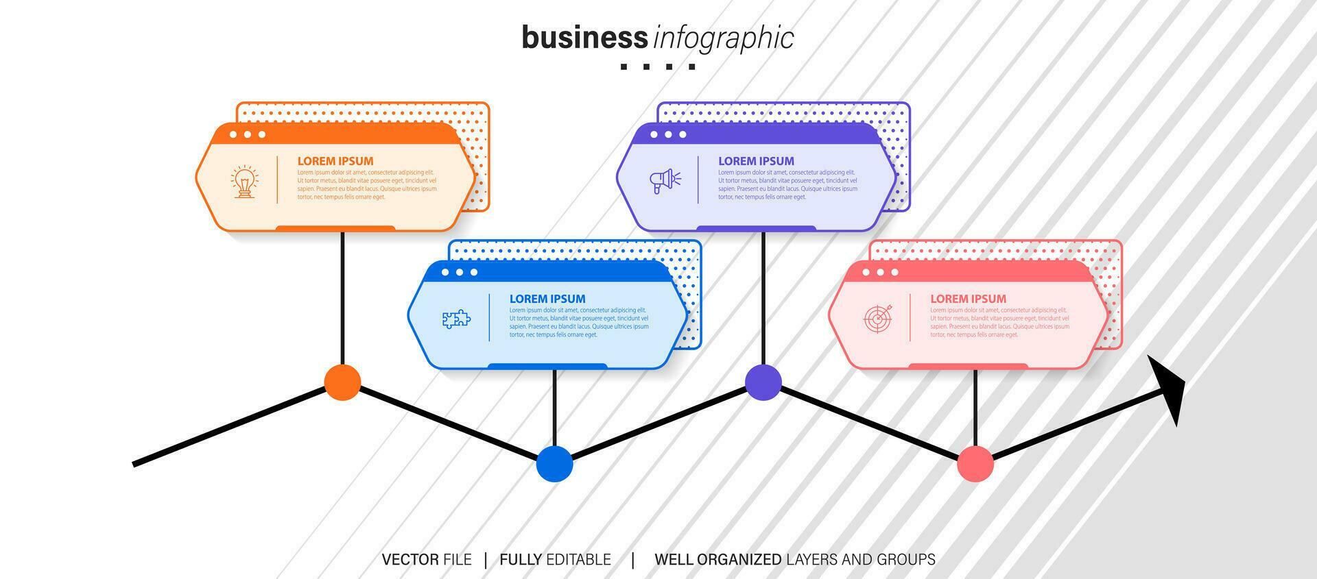 Vector infographic template with four steps or options. Illustration ...