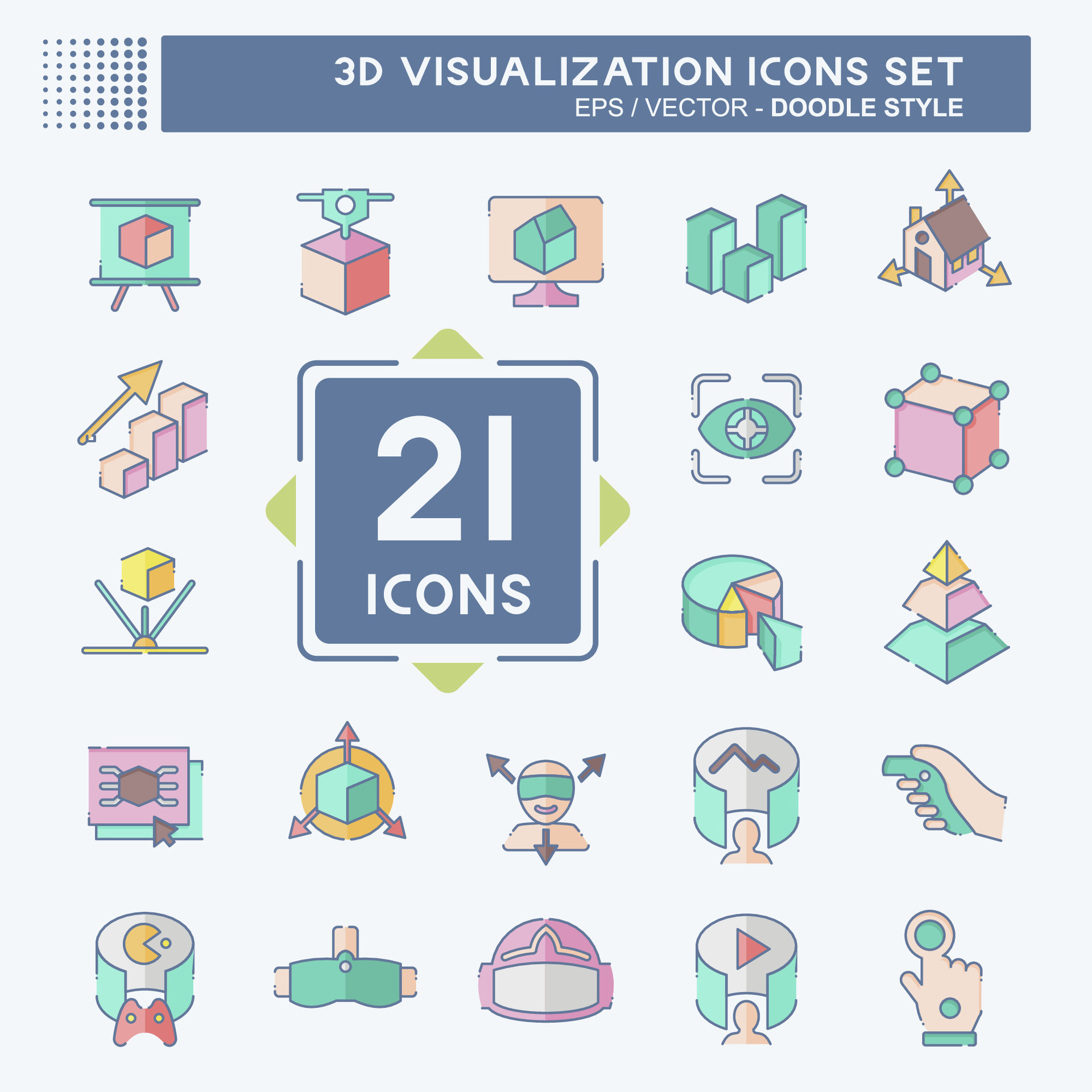 Icon Set 3d Visualization Related To 3d Visualization Symbol Doodle Style Simple Design