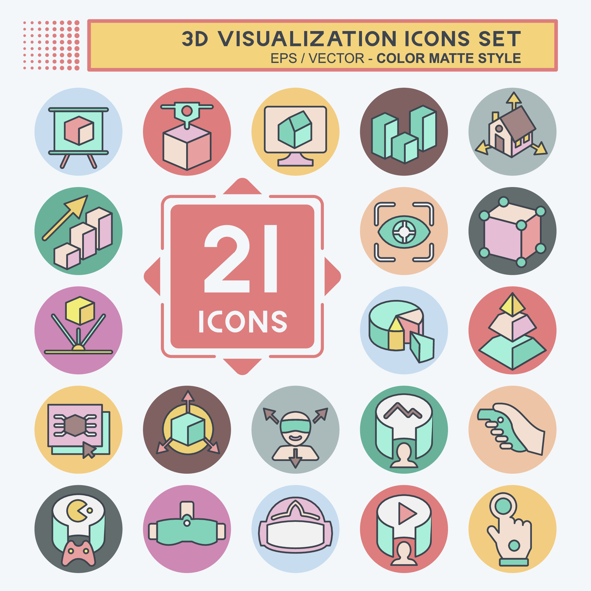 Icon Set 3d Visualization Related To 3d Visualization Symbol Color Mate Style Simple Design