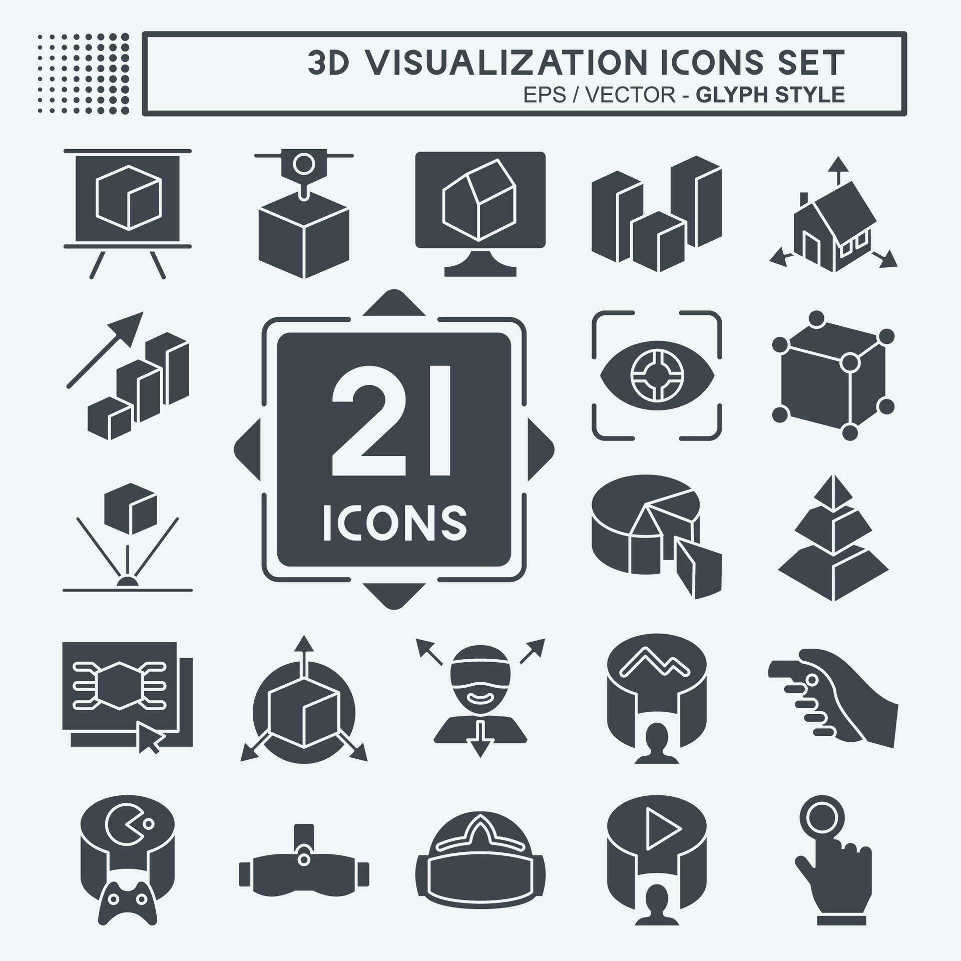Icon Set 3D Visualization. related to 3D Visualization symbol. glyph ...