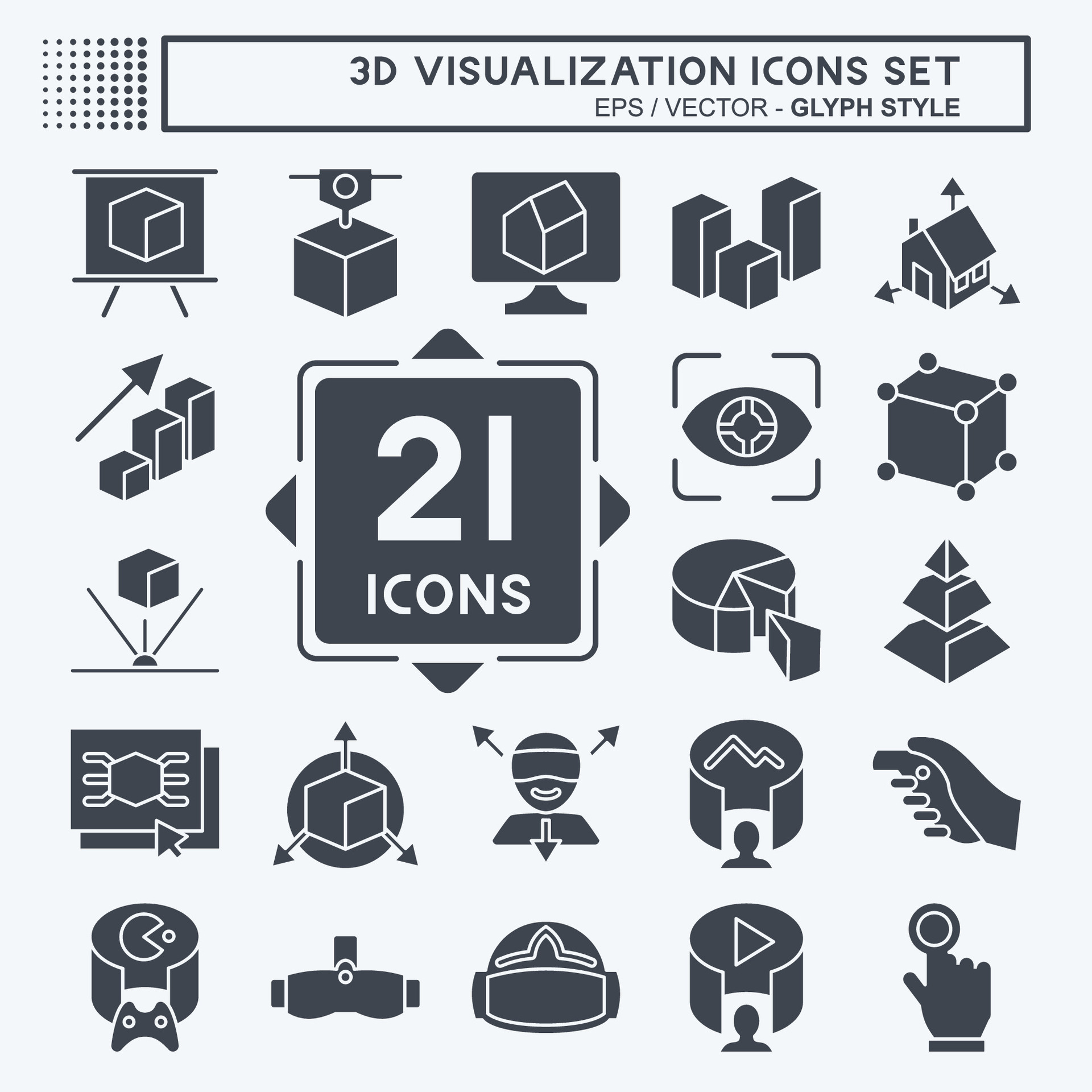 Icon Set 3d Visualization Related To 3d Visualization Symbol Glyph Style Simple Design