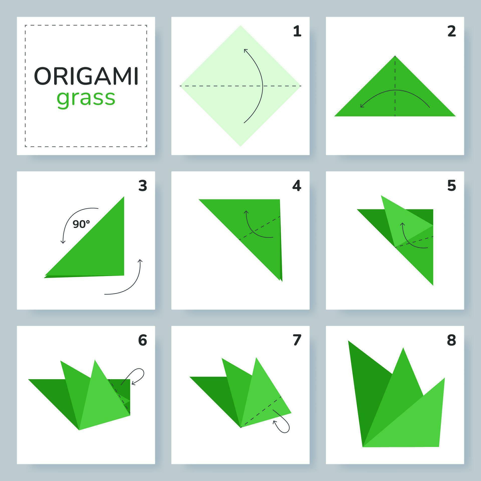 Grass origami scheme tutorial moving model. Origami for kids. Step by ...