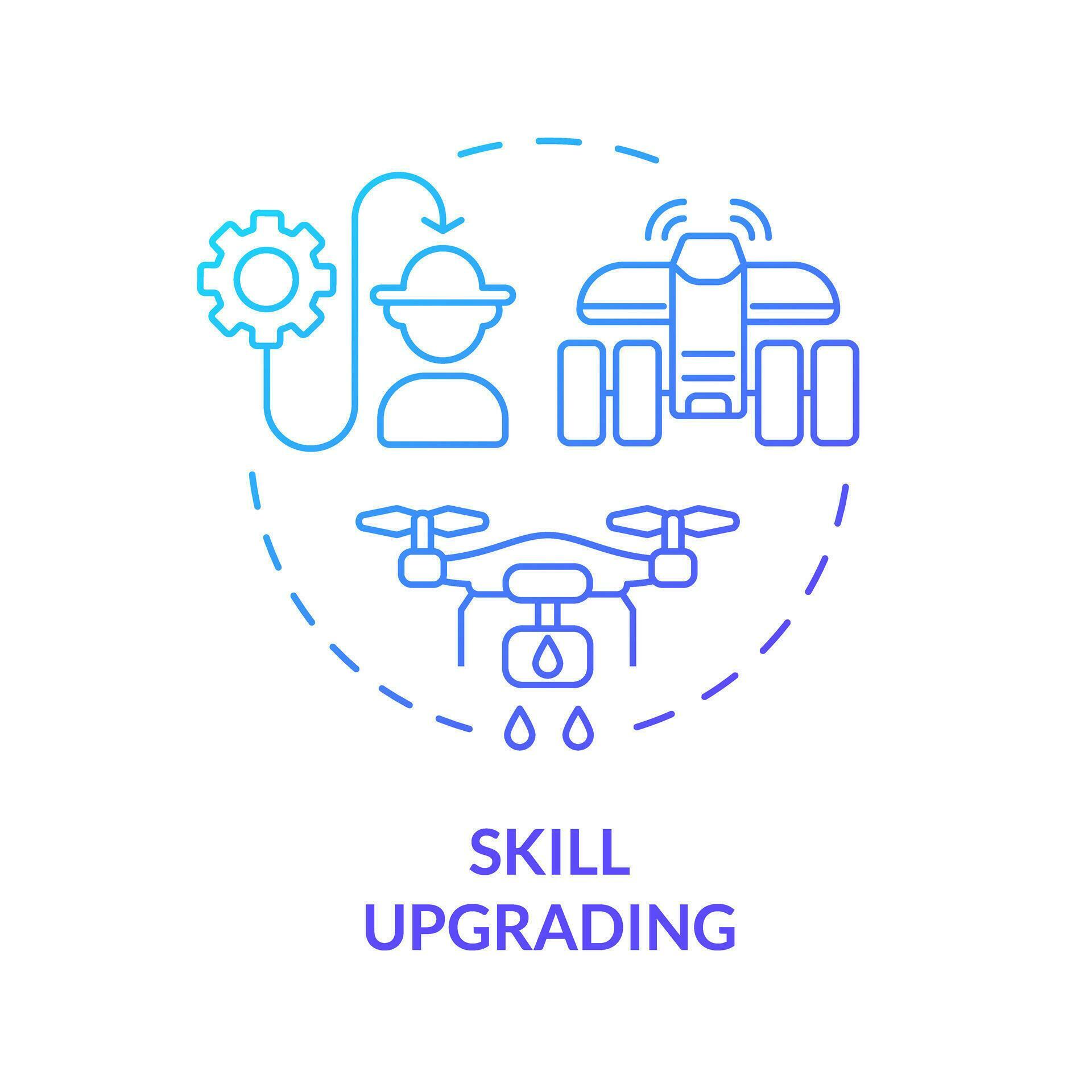 Skill upgrading blue gradient concept icon. Automation technology. Skilled workforce. Farm ...