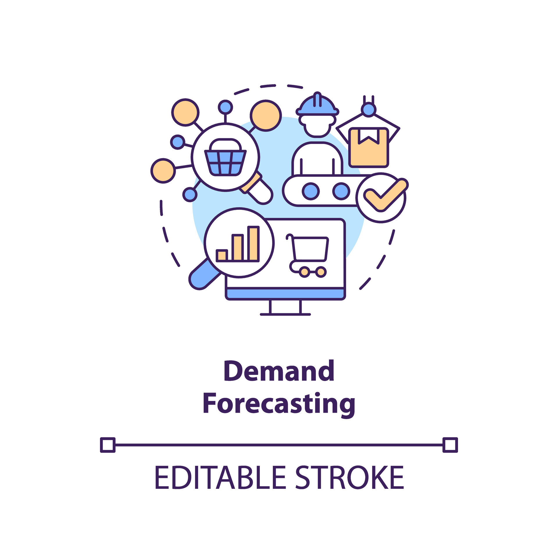 2D editable demand forecasting thin line icon concept, isolated vector ...
