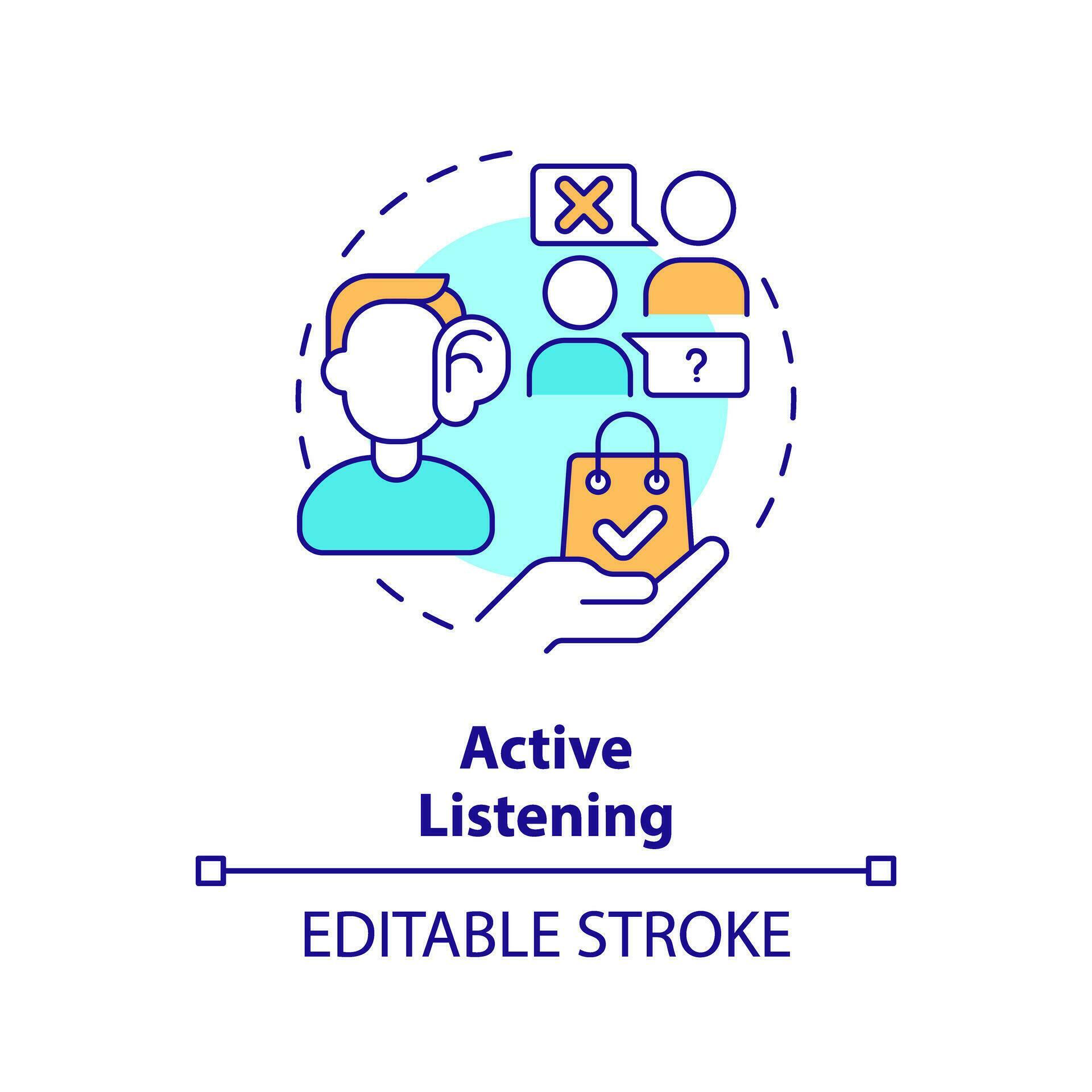 Active listening multi color concept icon. Good listener. Pay attention ...