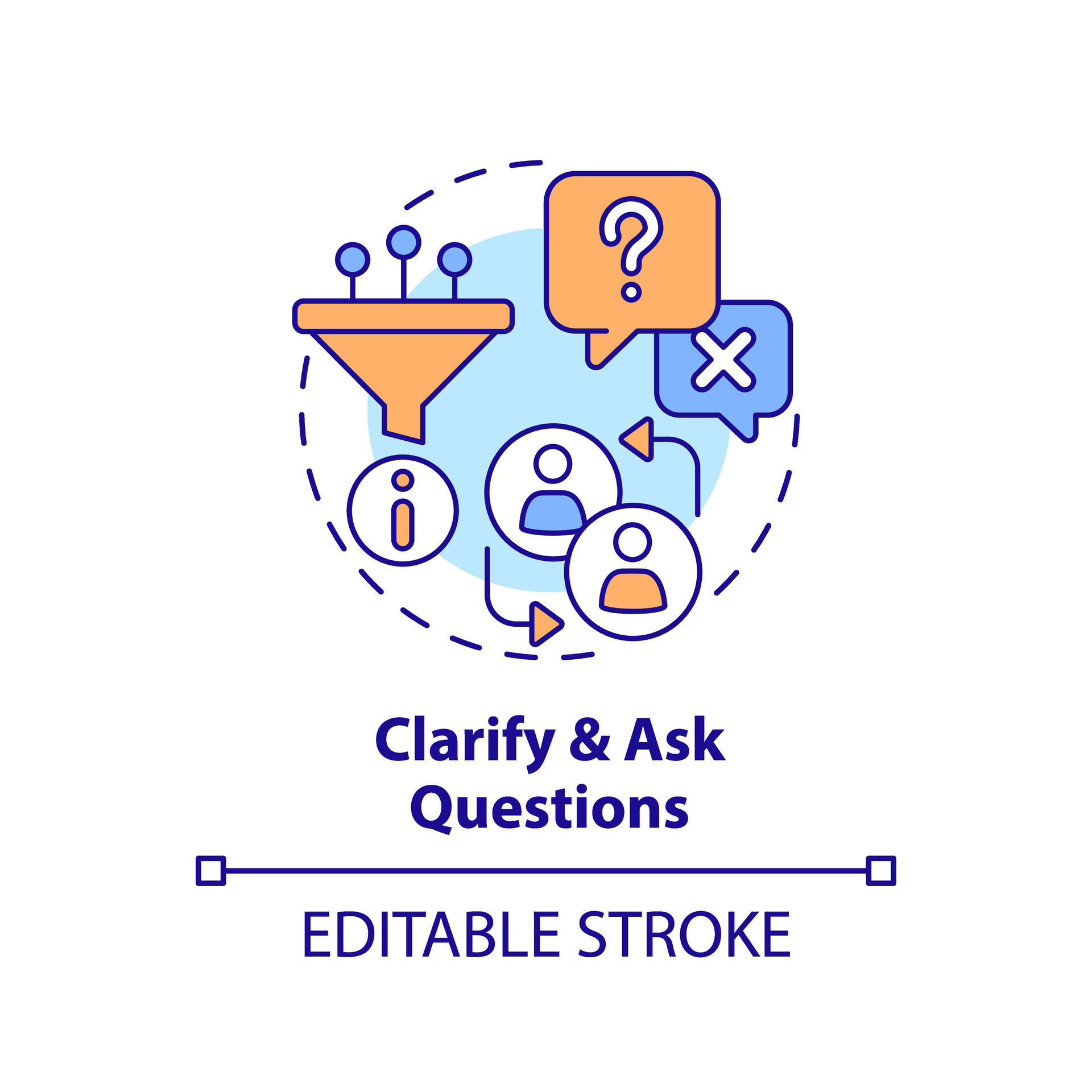 Clarify and ask questions multi color concept icon. Open ended. Gather information. More details ...