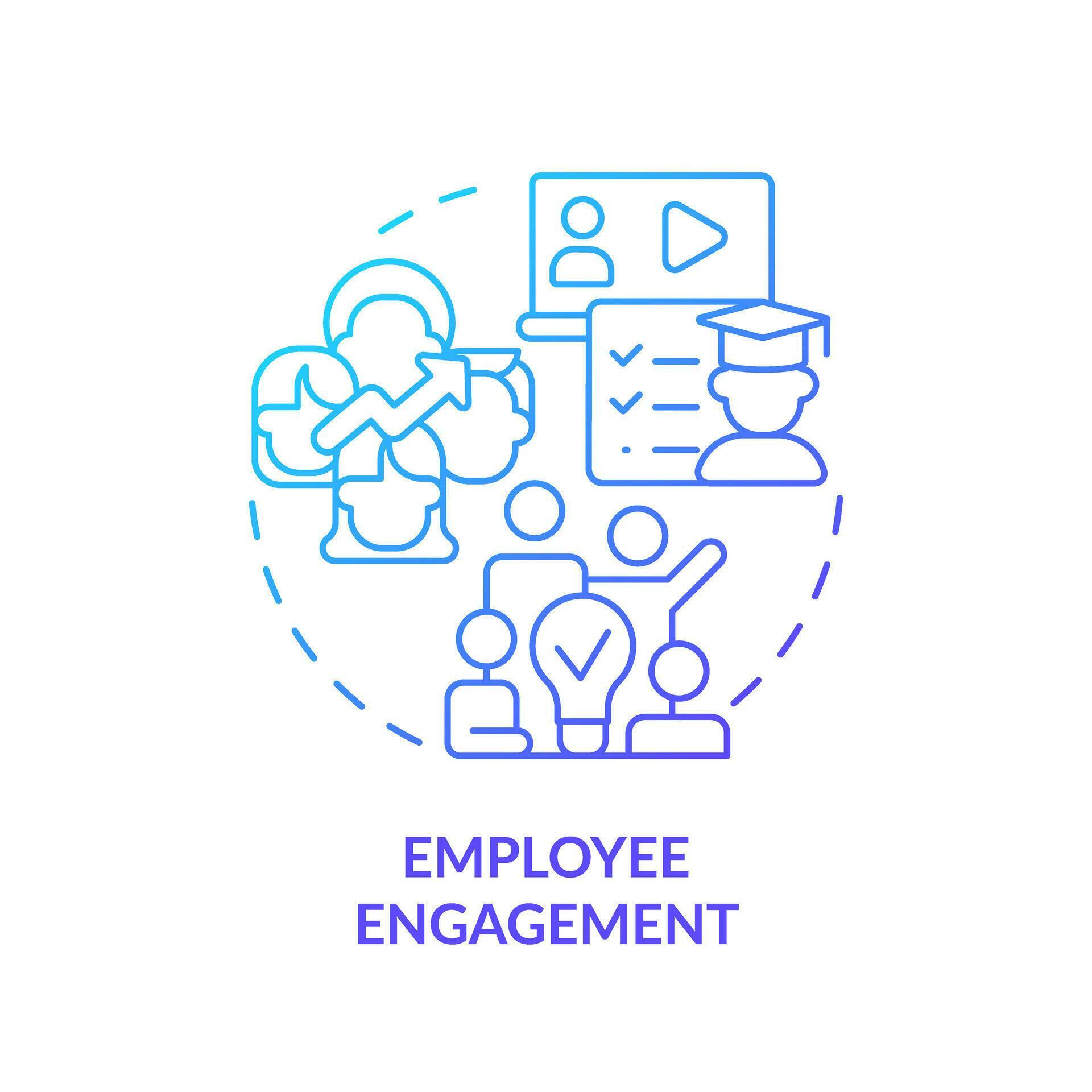 Blue gradient employee engagement icon concept, isolated vector, sustainable office thin line ...