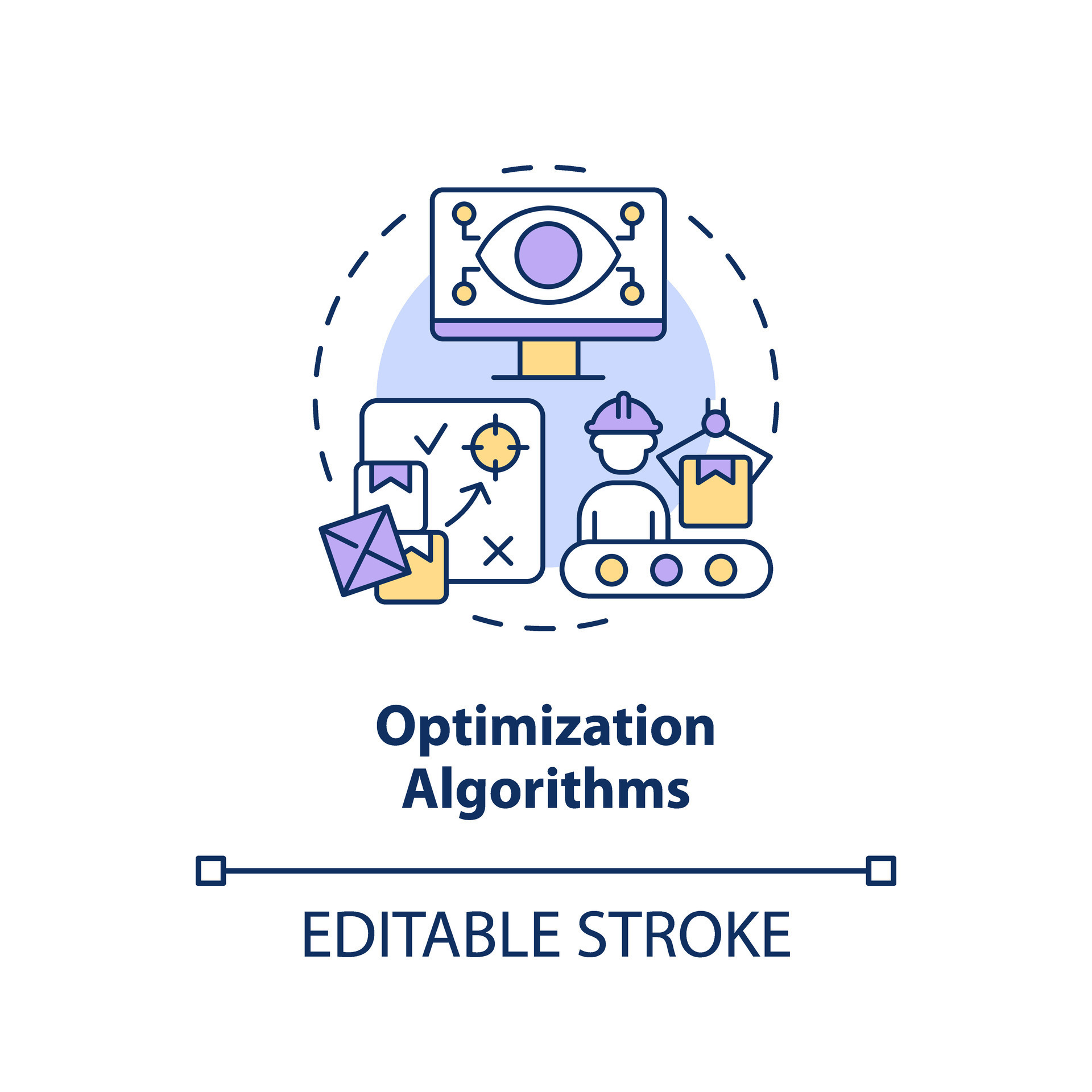 2d Editable Optimization Algorithms Thin Line Icon Concept Isolated Vector Multicolor