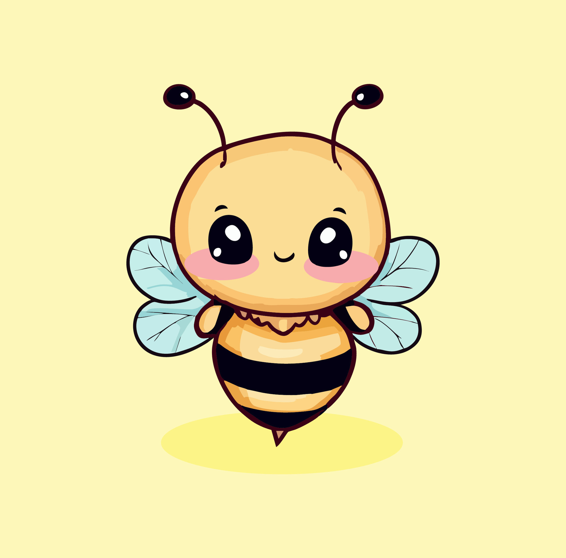 A cute cartoon bee with a pink nose and a smile on his face 27501716 ...