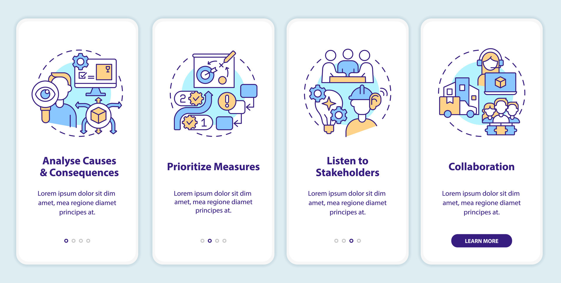 Disruption Action Plan Onboarding Mobile App Screen Supply Chain Walkthrough 4 Steps Editable