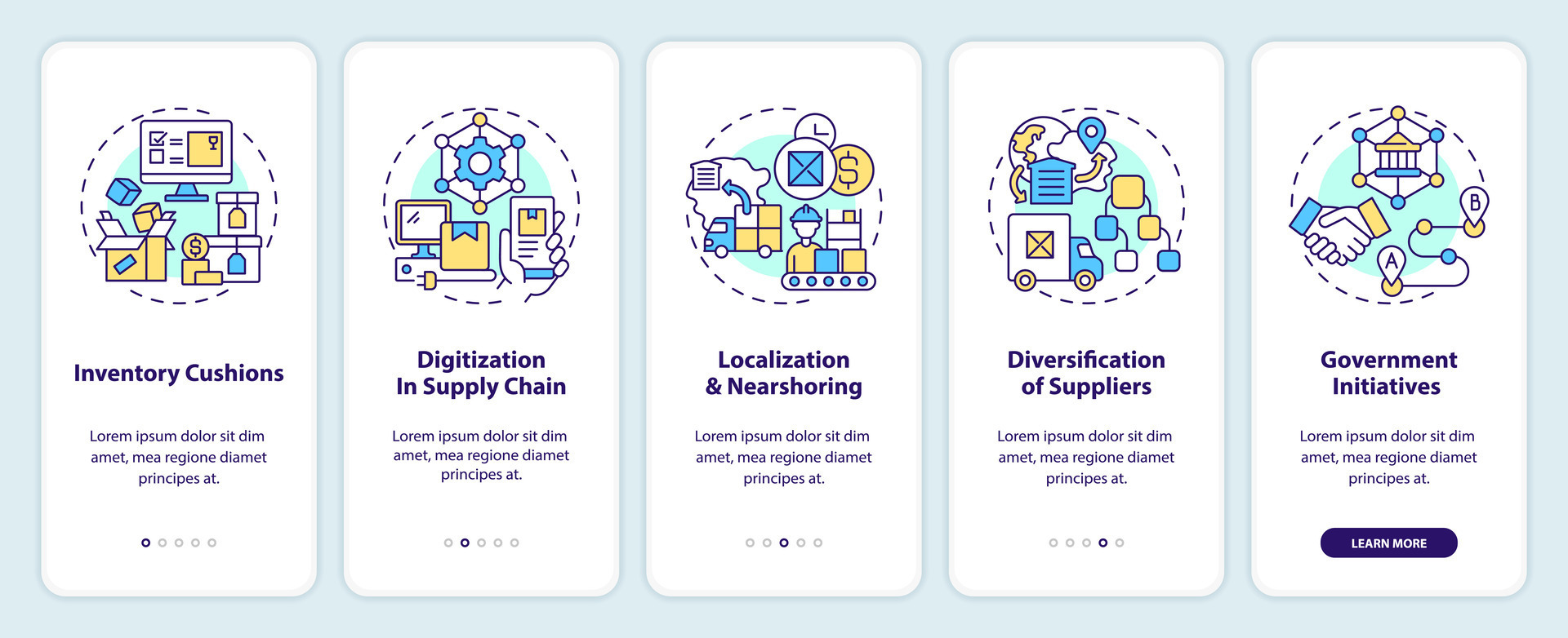 Key Supply Chain Strategy Onboarding Mobile App Screen Business Walkthrough 5 Steps Editable