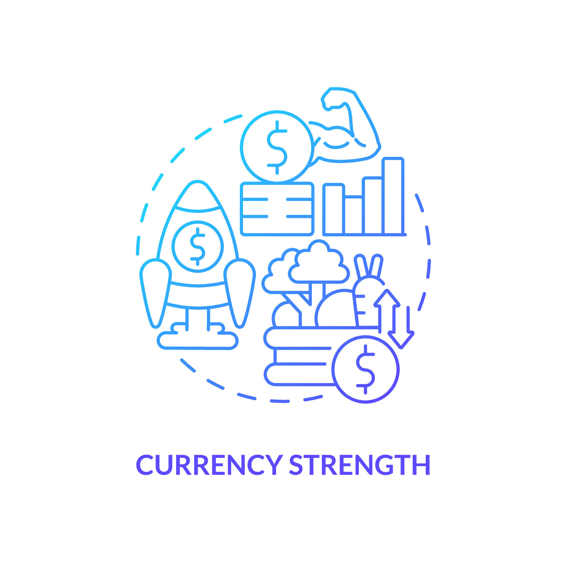 Currency strength blue gradient concept icon. Financial system ... Currency strength blue gradient concept icon. Financial system ...