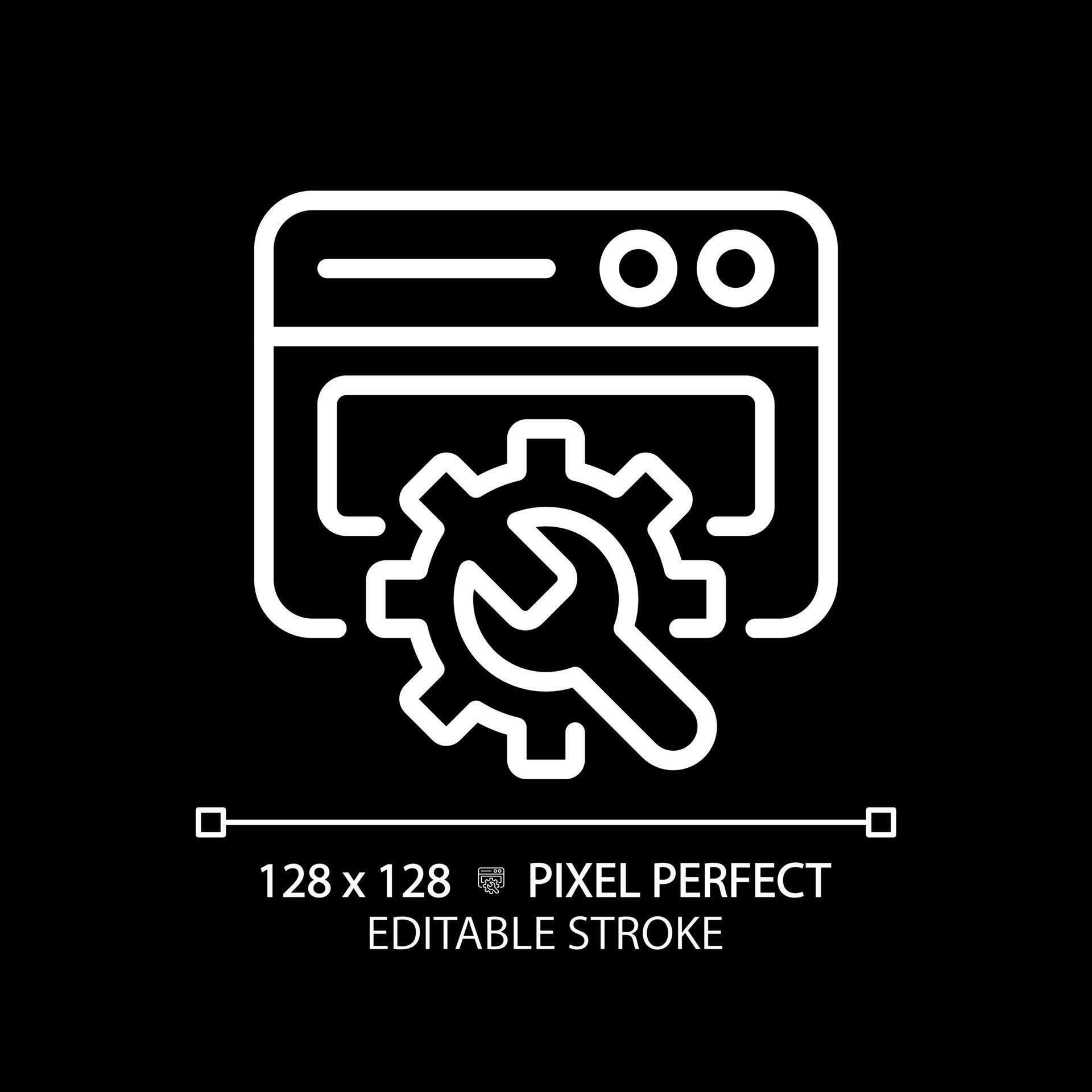 Website configuration pixel perfect white linear icon for dark theme. Web page adjustment and ...