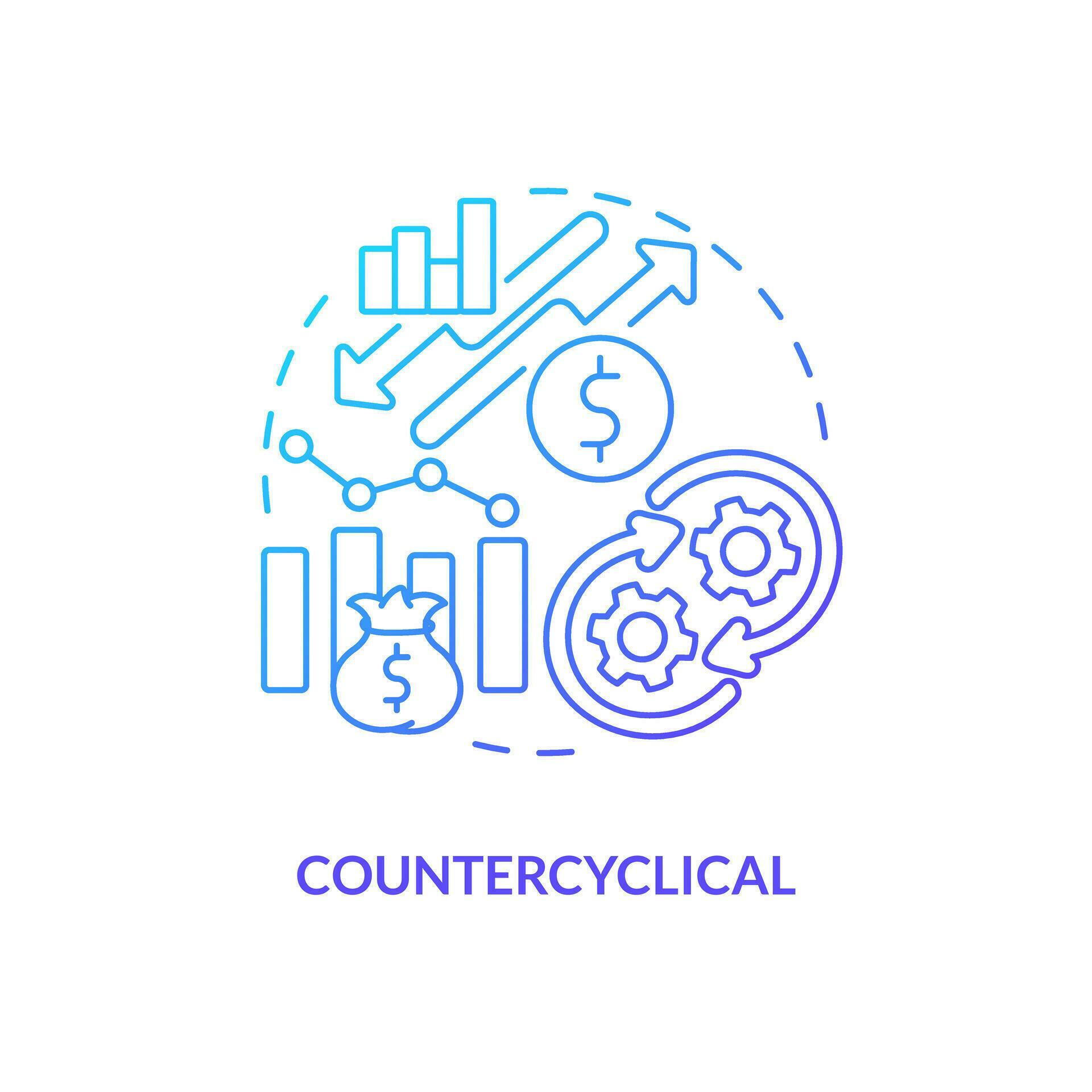 Countercyclical blue gradient concept icon. Opposite directions ... Countercyclical blue gradient concept icon. Opposite directions ...