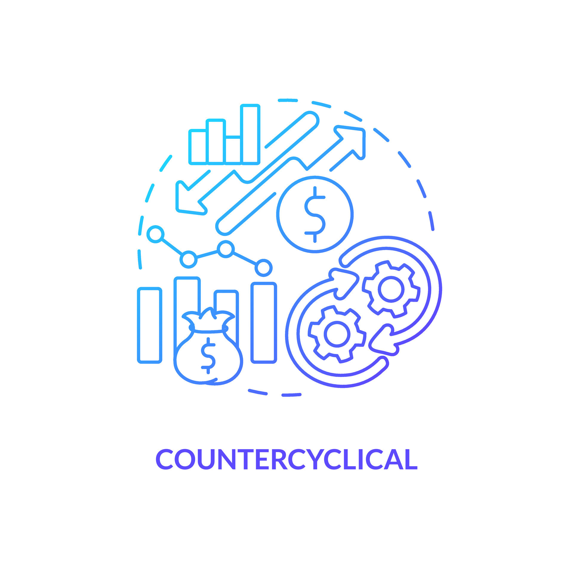 Countercyclical blue gradient concept icon. Opposite directions ... Countercyclical blue gradient concept icon. Opposite directions ...