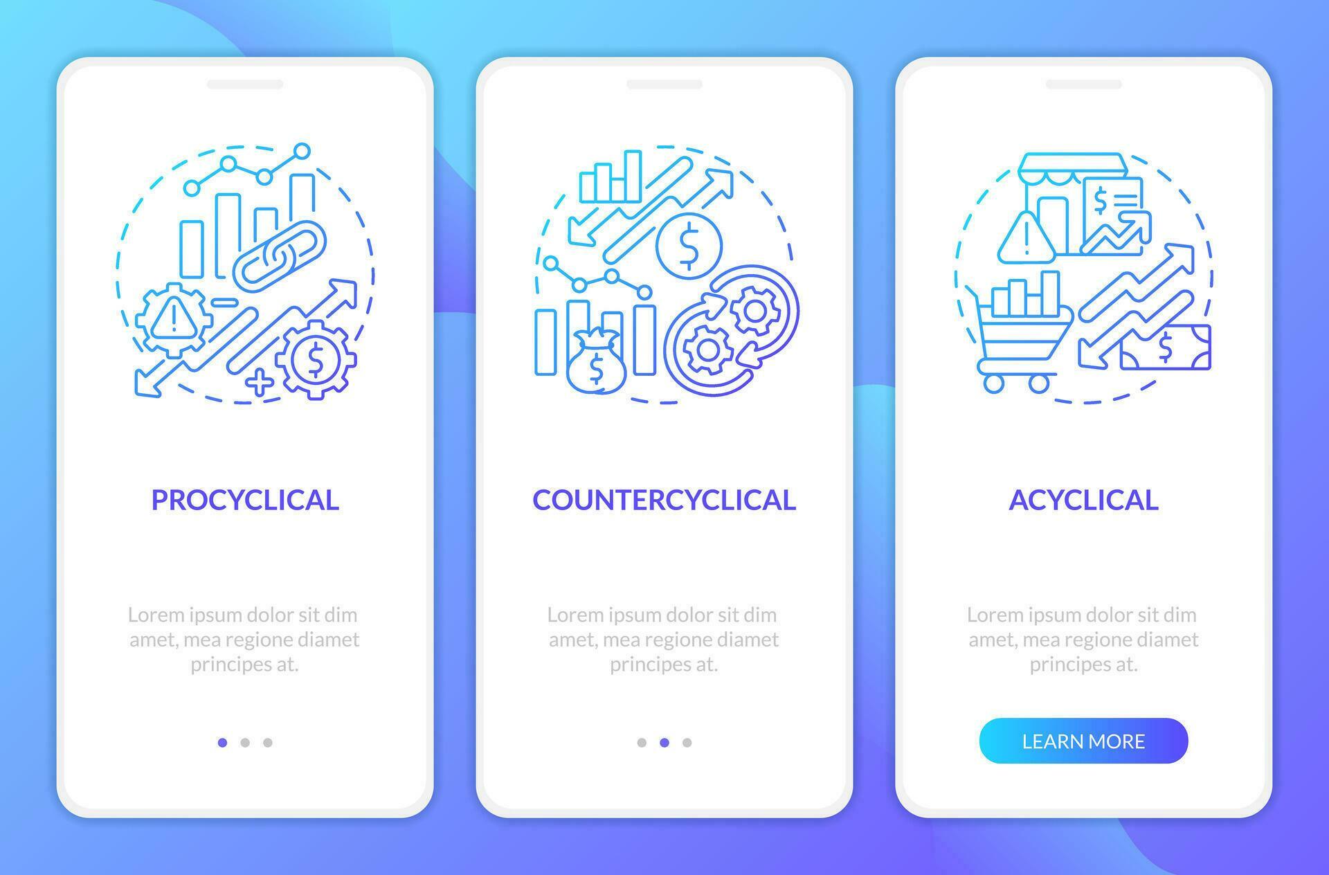 Attributes Of Economic Indicators Blue Gradient Onboarding Mobile App Screen Walkthrough 3