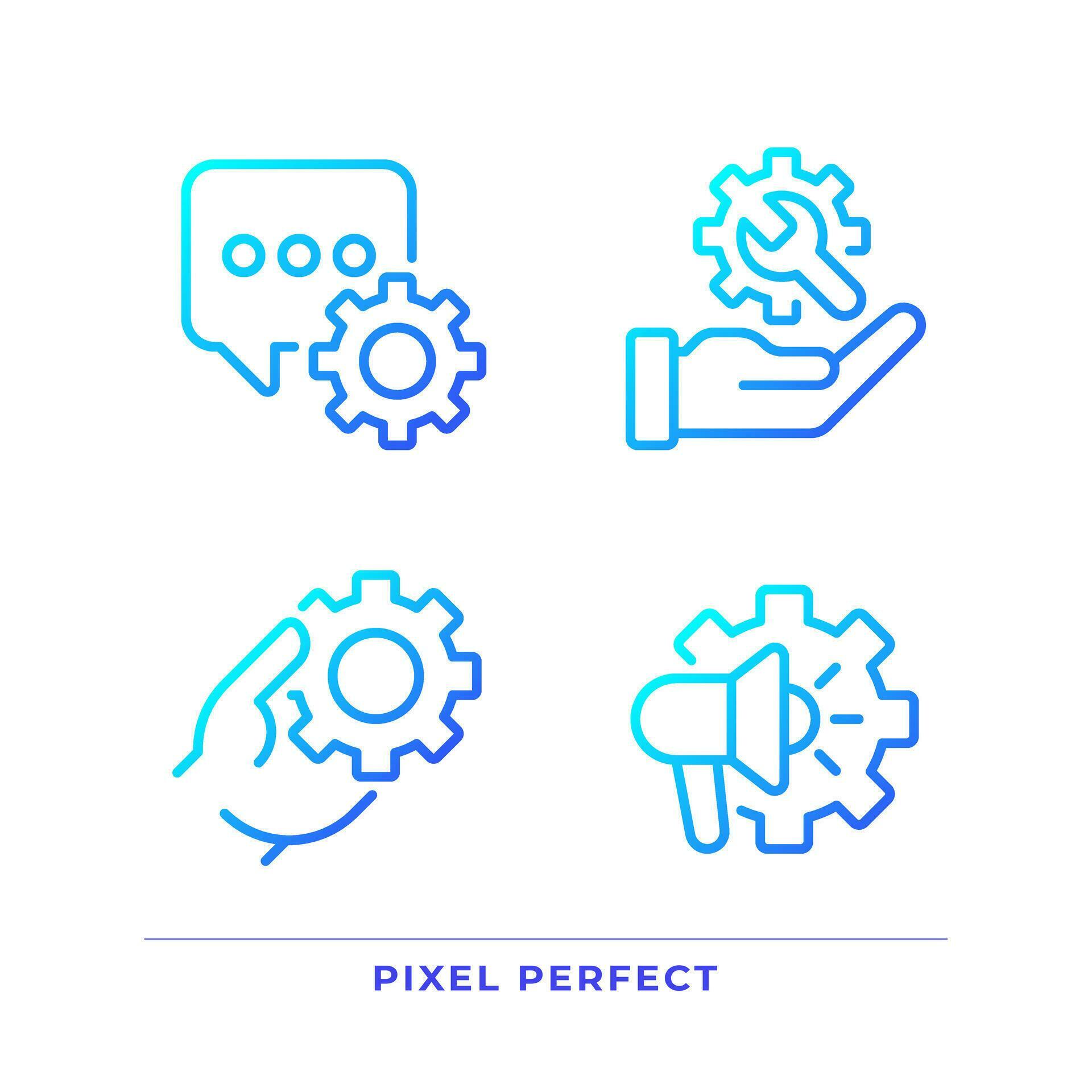 Social media settings pixel perfect gradient linear vector icons set. Messenger customization ...