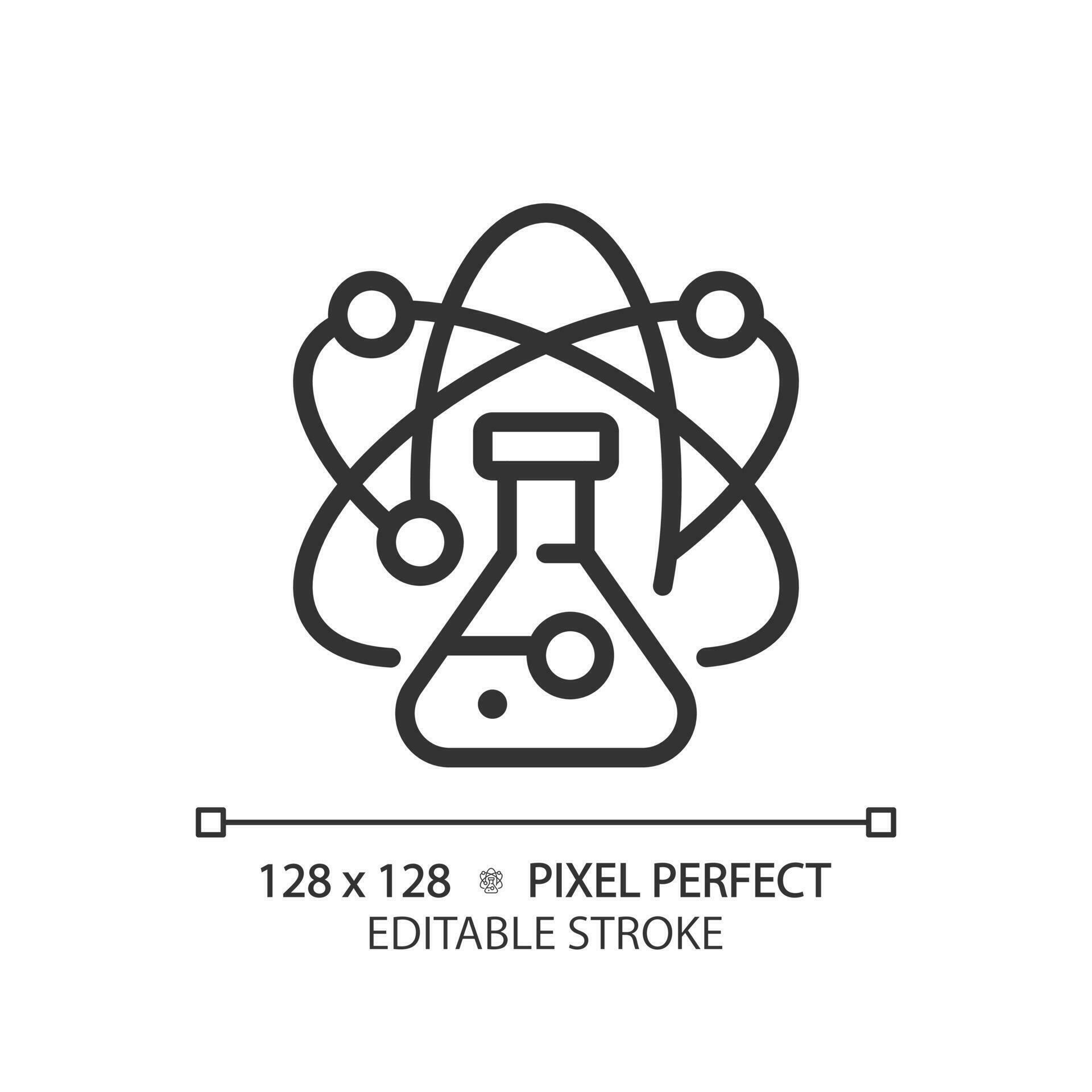 STEM in science pixel perfect linear icon. Data mining technology in education. Researching ...