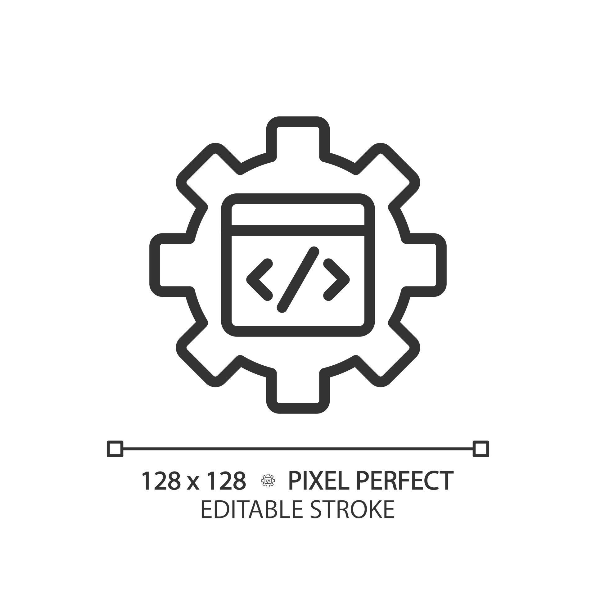 STEM in coding in pixel perfect linear icon. App development studying ...