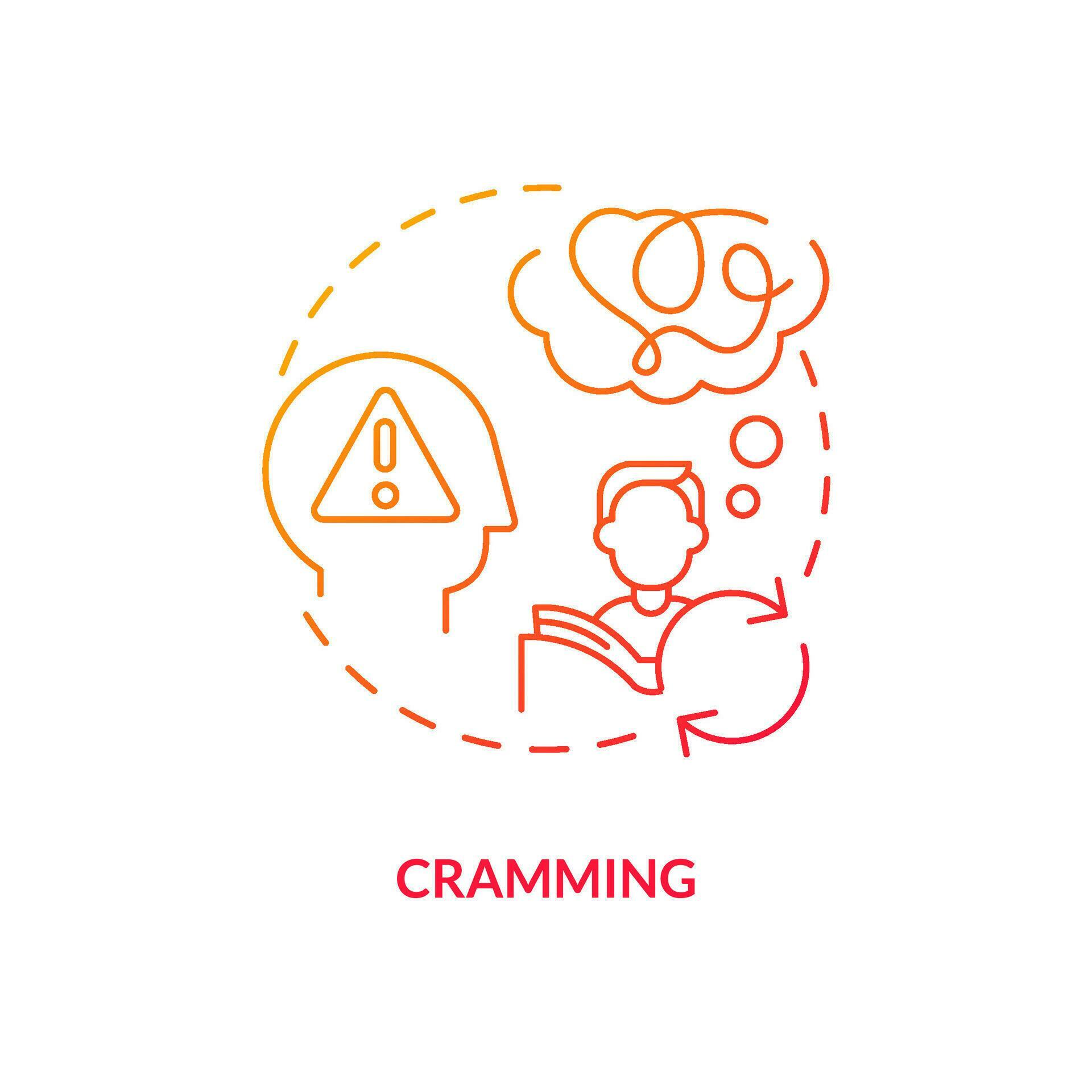 Cramming red gradient concept icon. Ineffective studying. Overload mind. Learn without ...