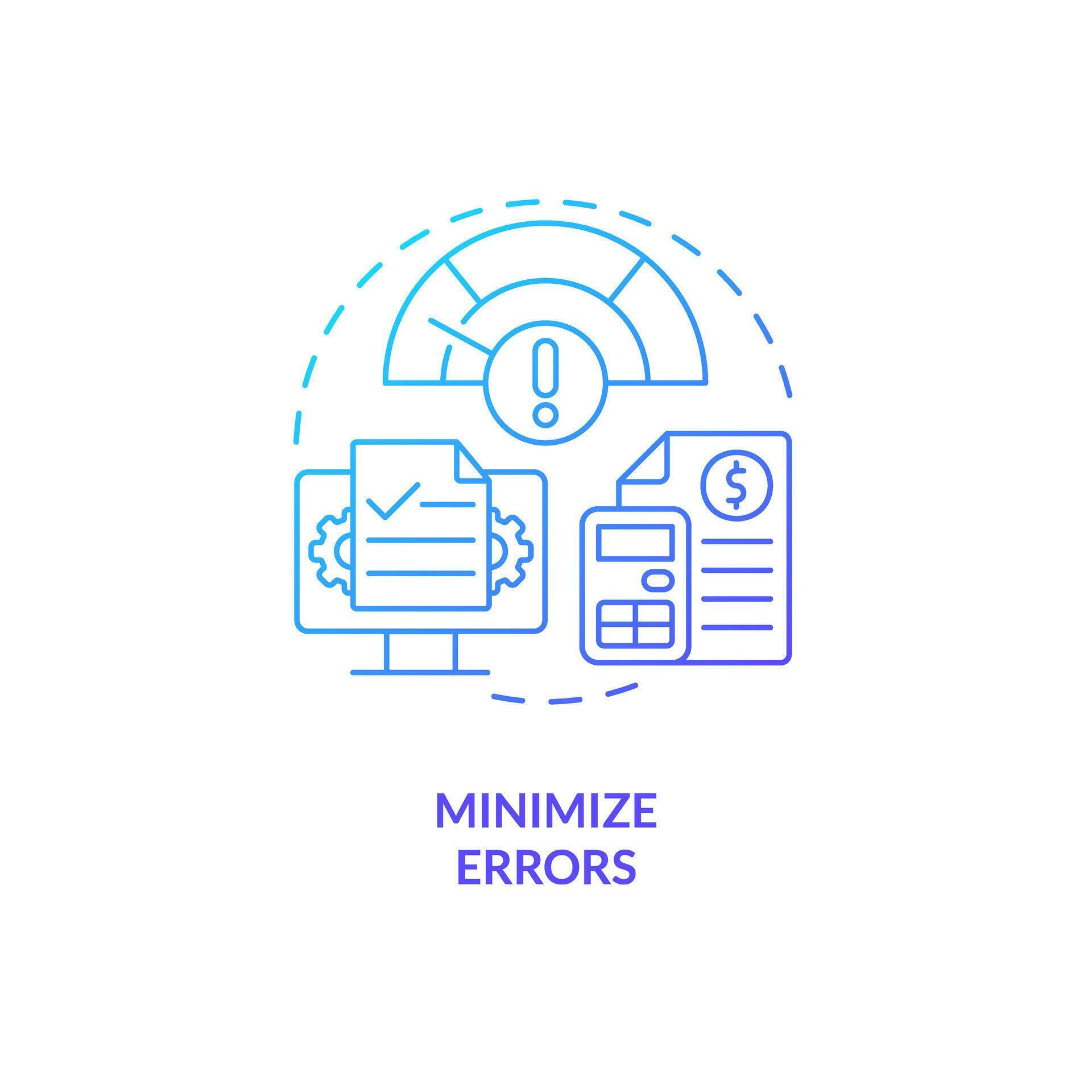Minimize errors blue gradient concept icon. Accurate calculations. Accounting software benefit ...