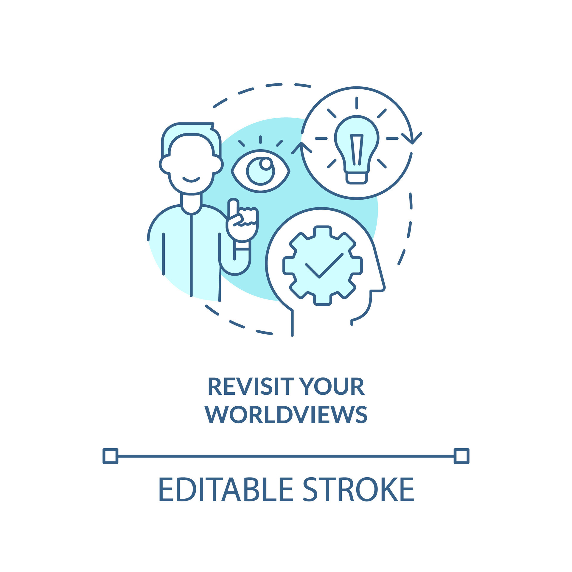 Revisit worldviews turquoise concept icon. Overcoming confirmation bias ... Revisit worldviews turquoise concept icon. Overcoming confirmation bias ...